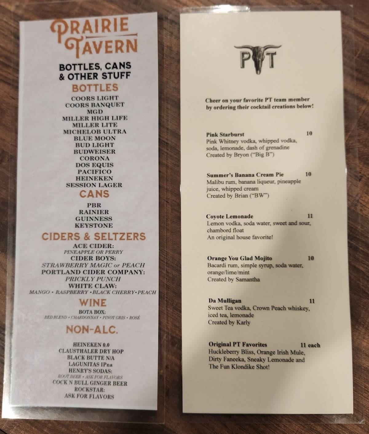 Menu at Prairie Tavern pub & bar, Brush Prairie