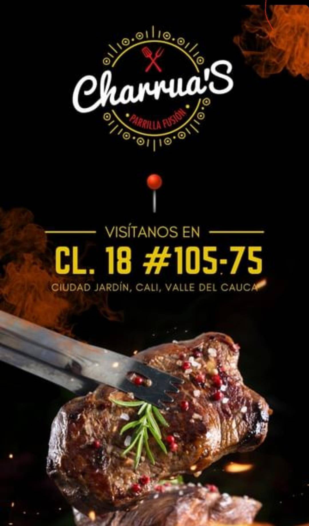 Carta de Charrua’s Parrilla, Cali, Cl. 18 #105-75