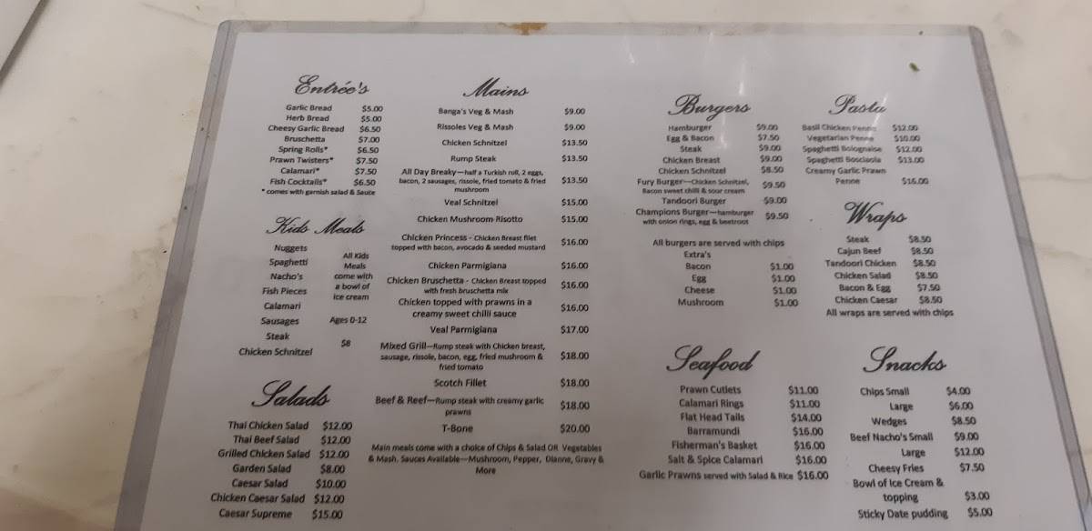 Menu at Dandaloo Hotel Motel pub & bar, Dapto