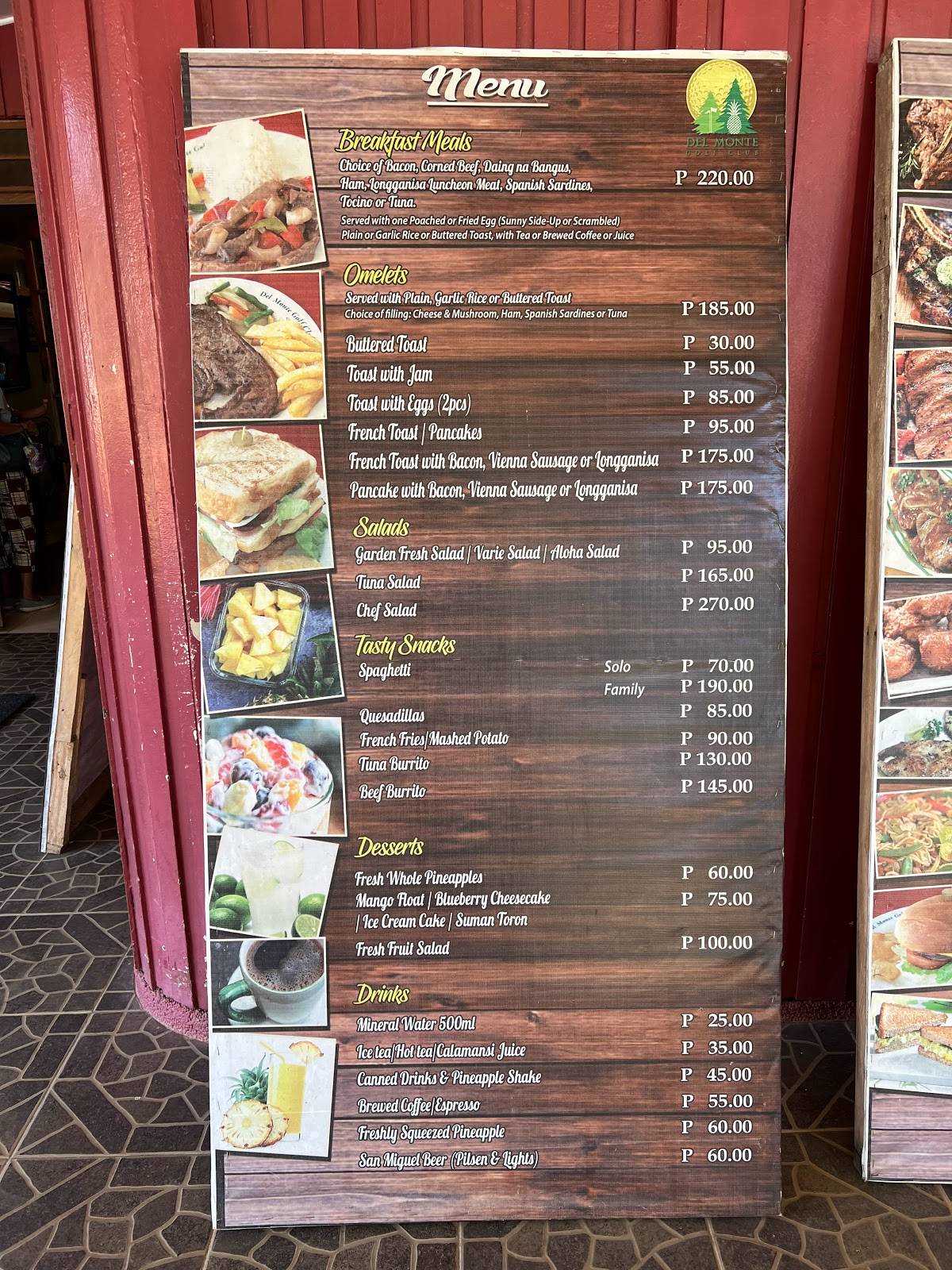 Menu at Del Monte Clubhouse, Manolo Fortich