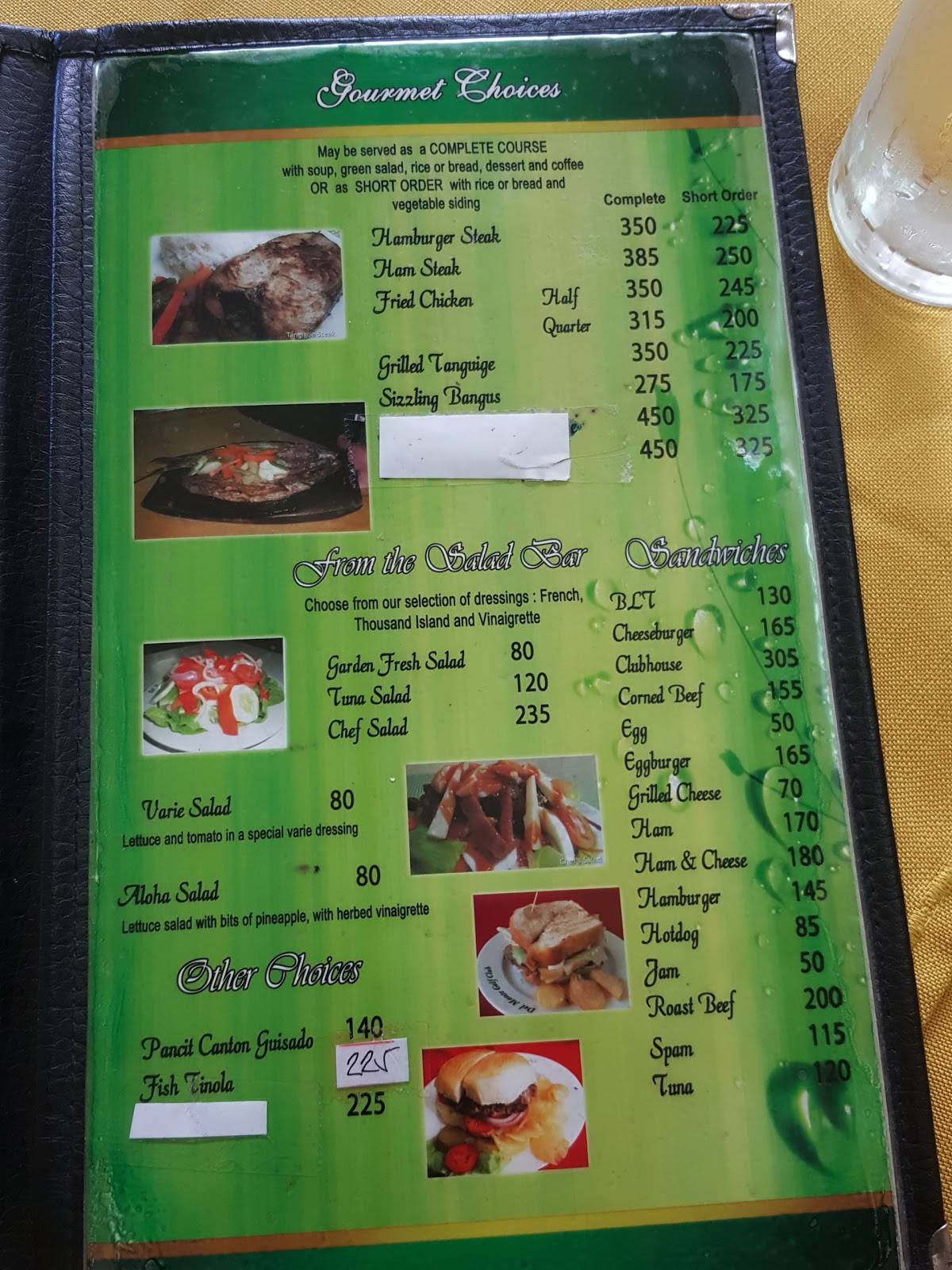 Menu at Del Monte Clubhouse, Manolo Fortich