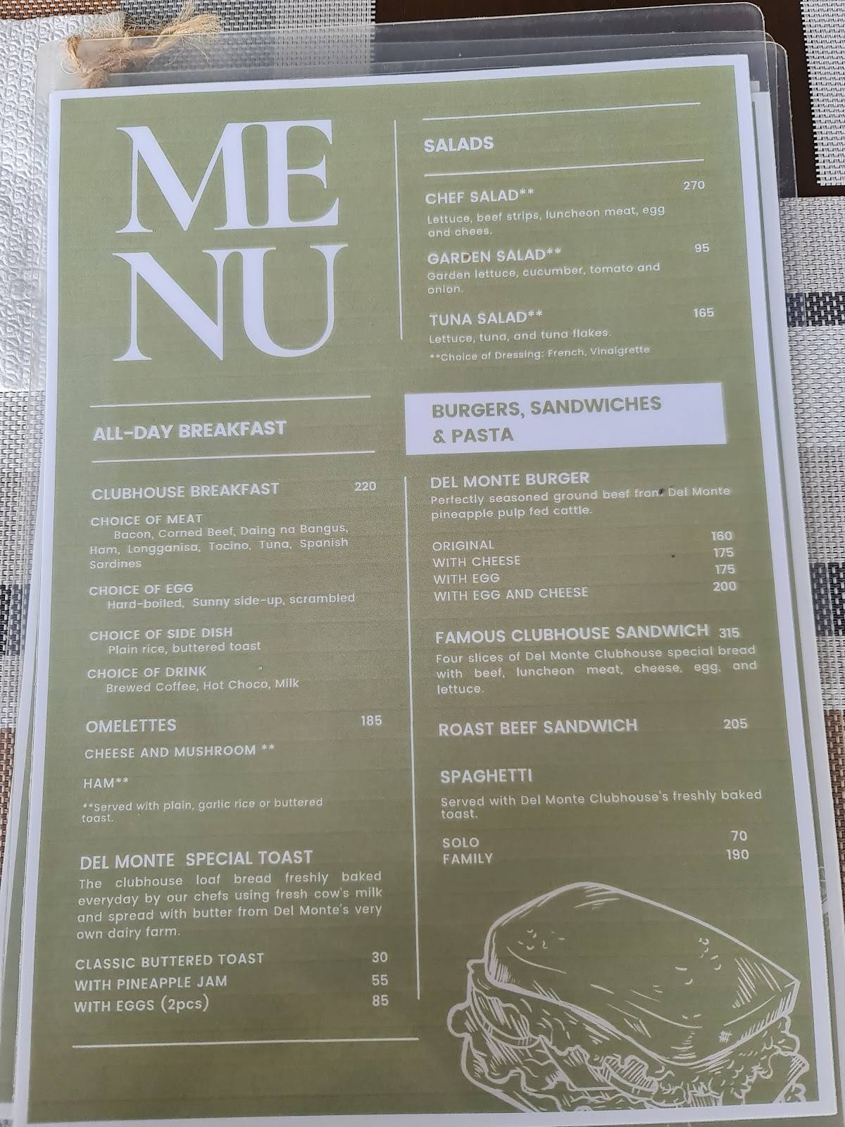 Menu at Del Monte Clubhouse, Manolo Fortich