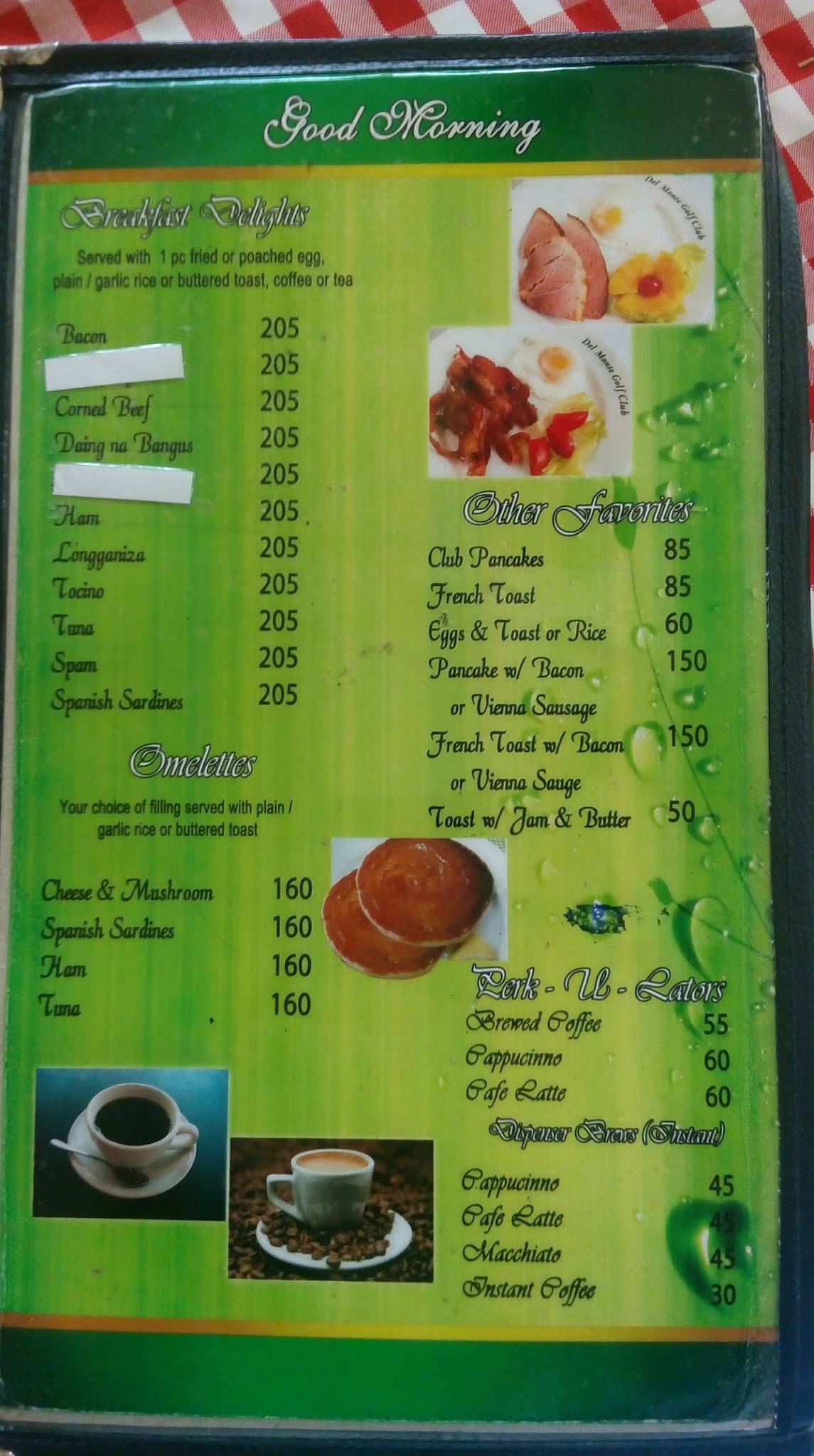 Menu at Del Monte Clubhouse, Manolo Fortich