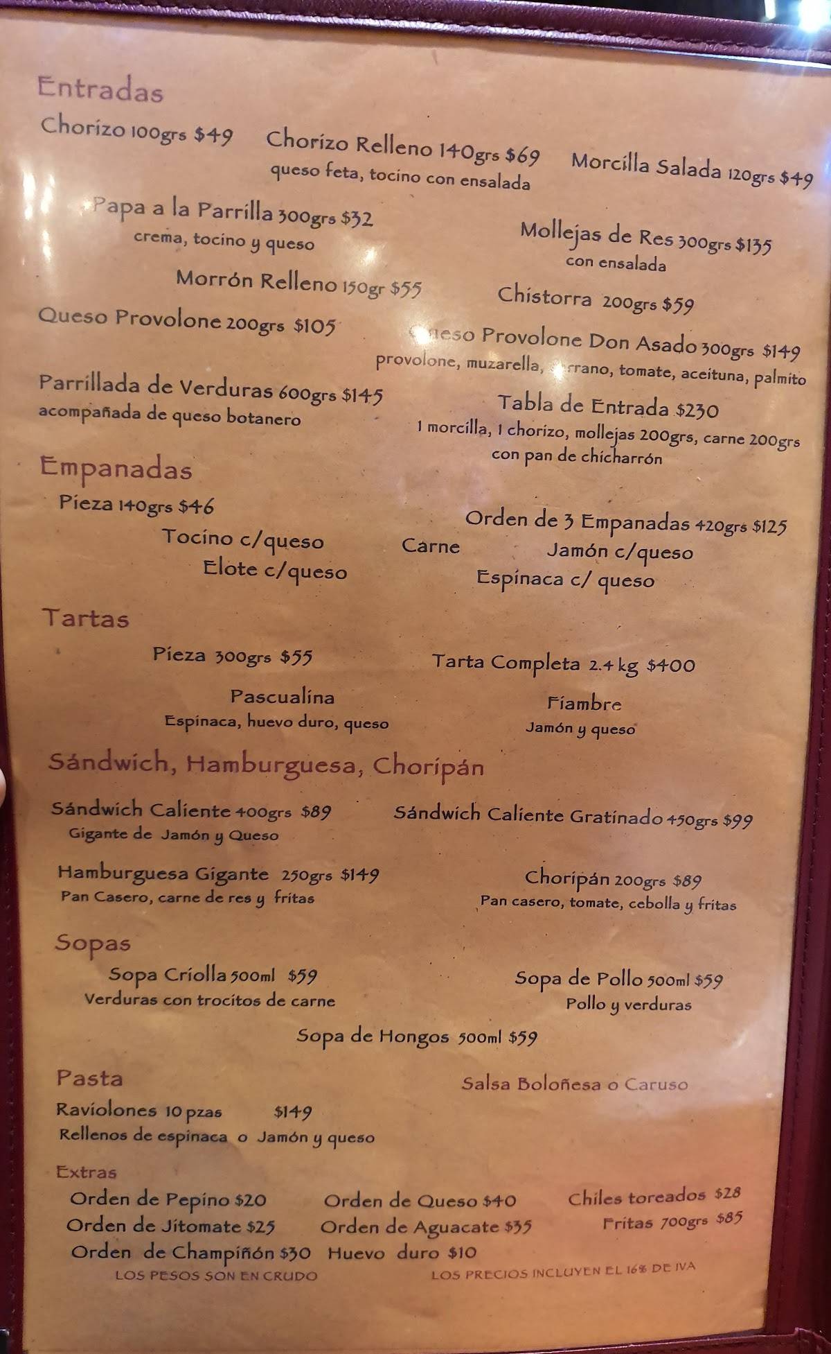 Carta del restaurante Don Asado Rio Lerma, Ciudad del México, C. Río ...