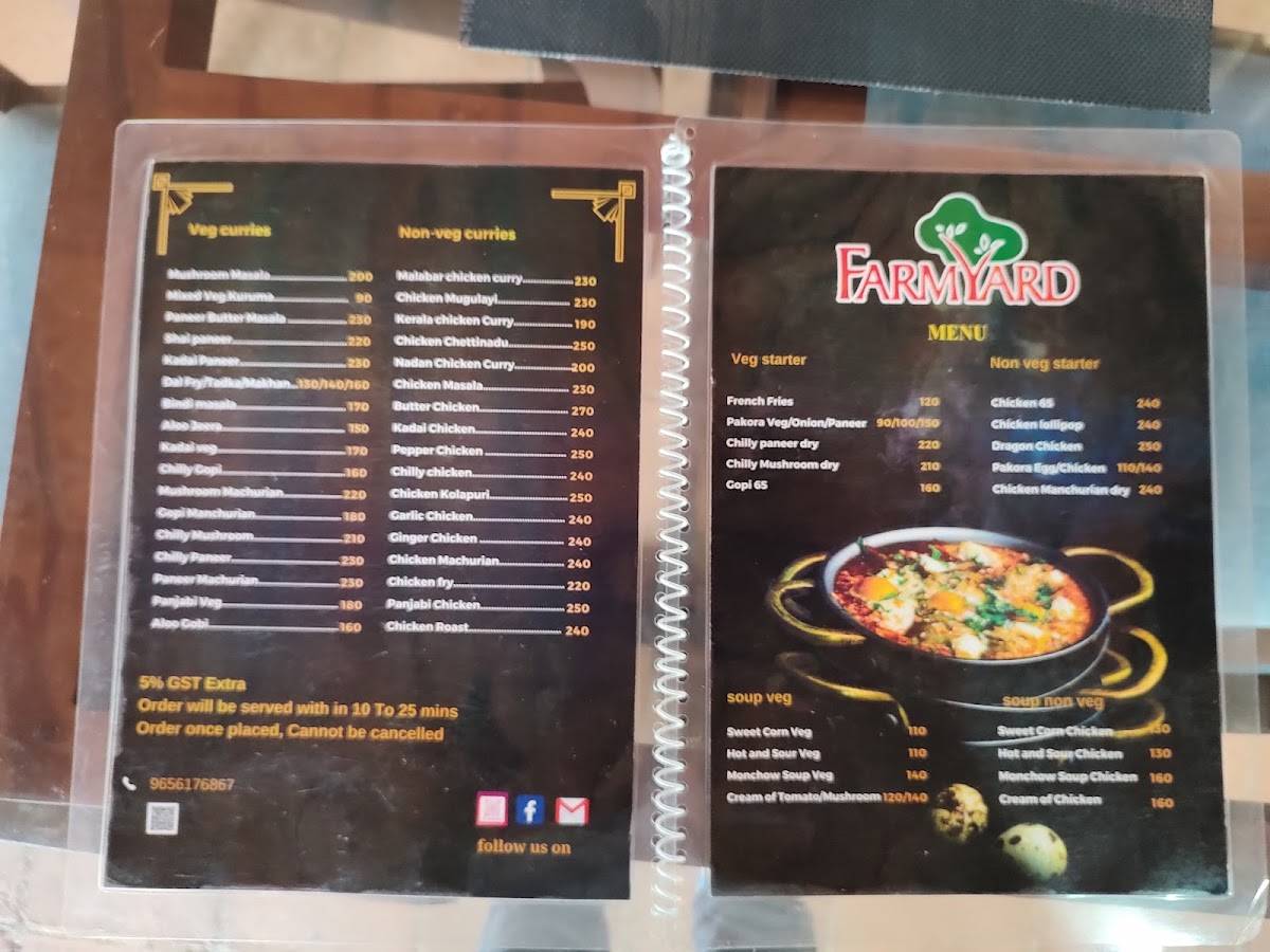 Menu at Farmyard Restaurant, Adimali