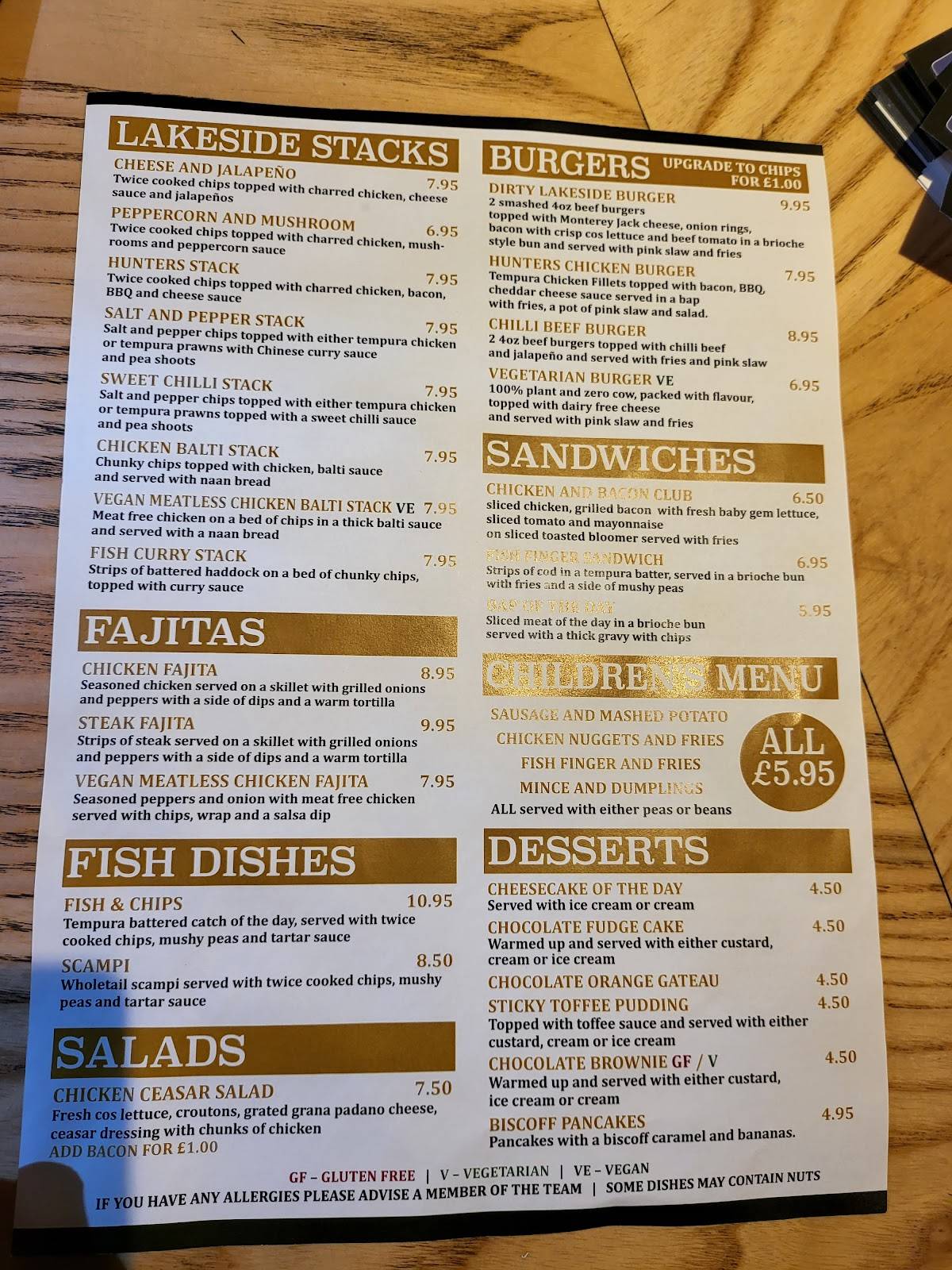 Menu at The Lakeside Inn pub & bar, Gateshead