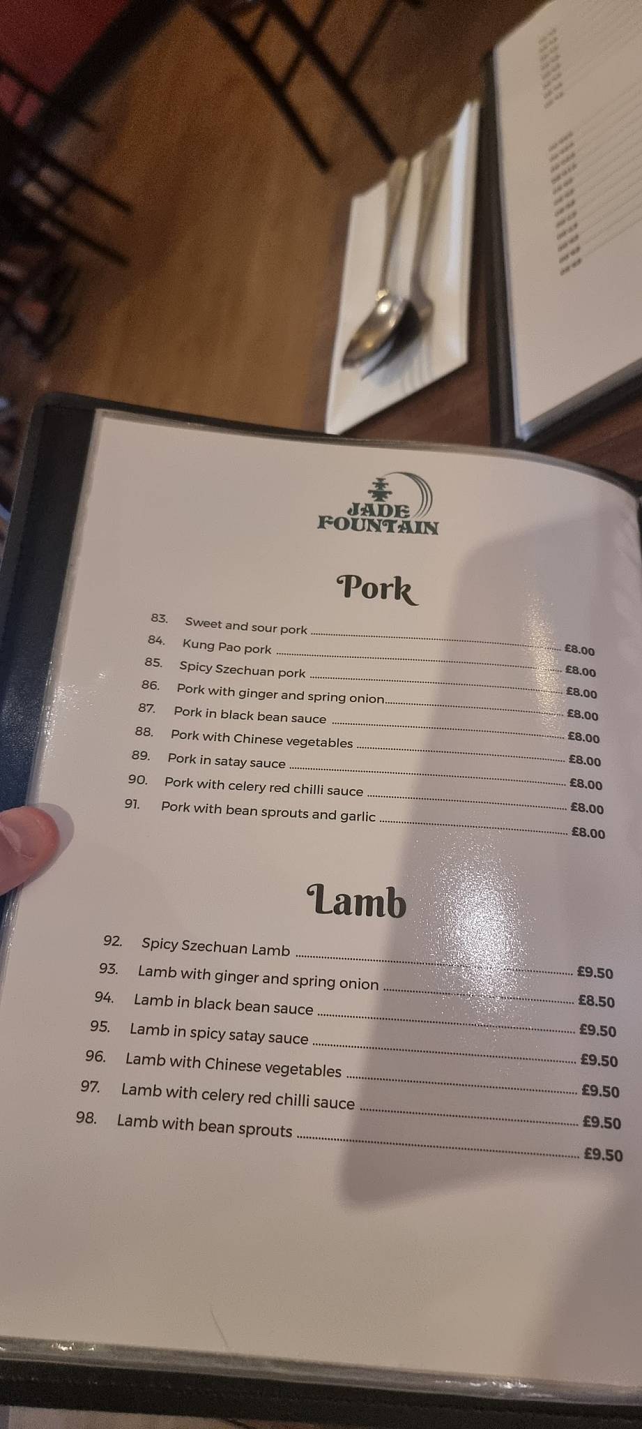 Menu at Jade Fountain restaurant, Sawston