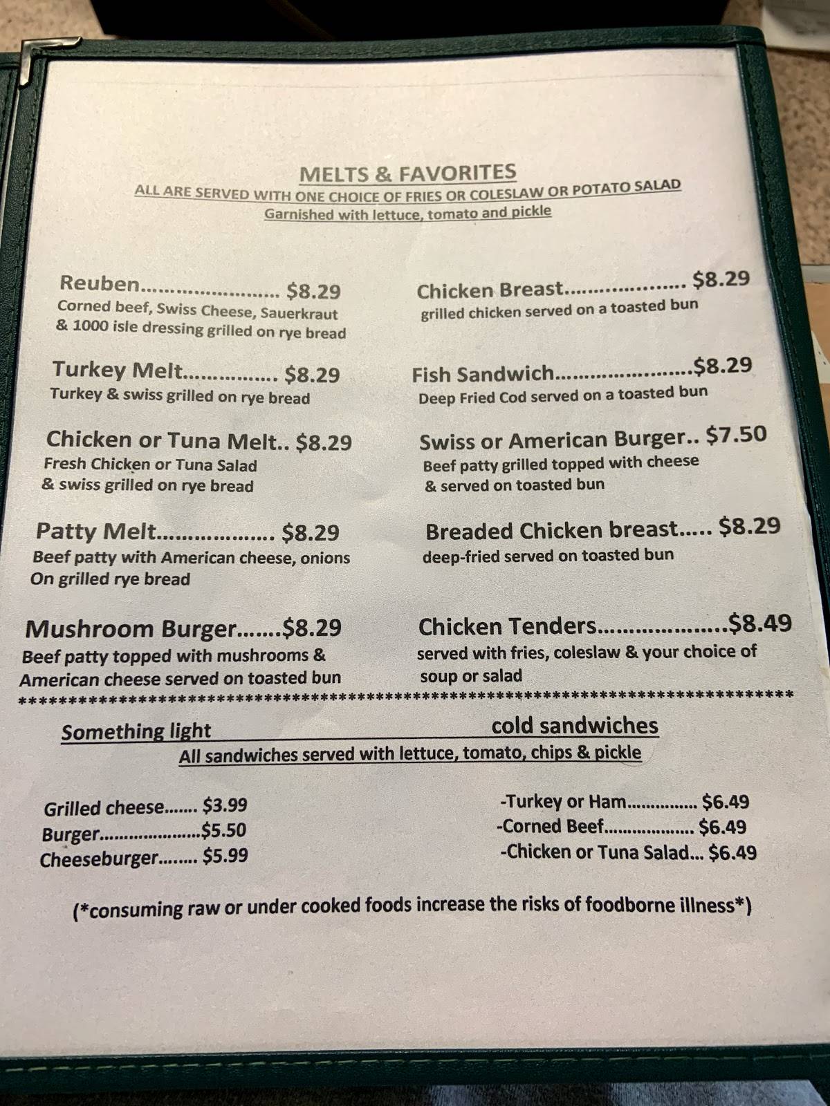 Menu at Billy's Cafe, Lady Lake