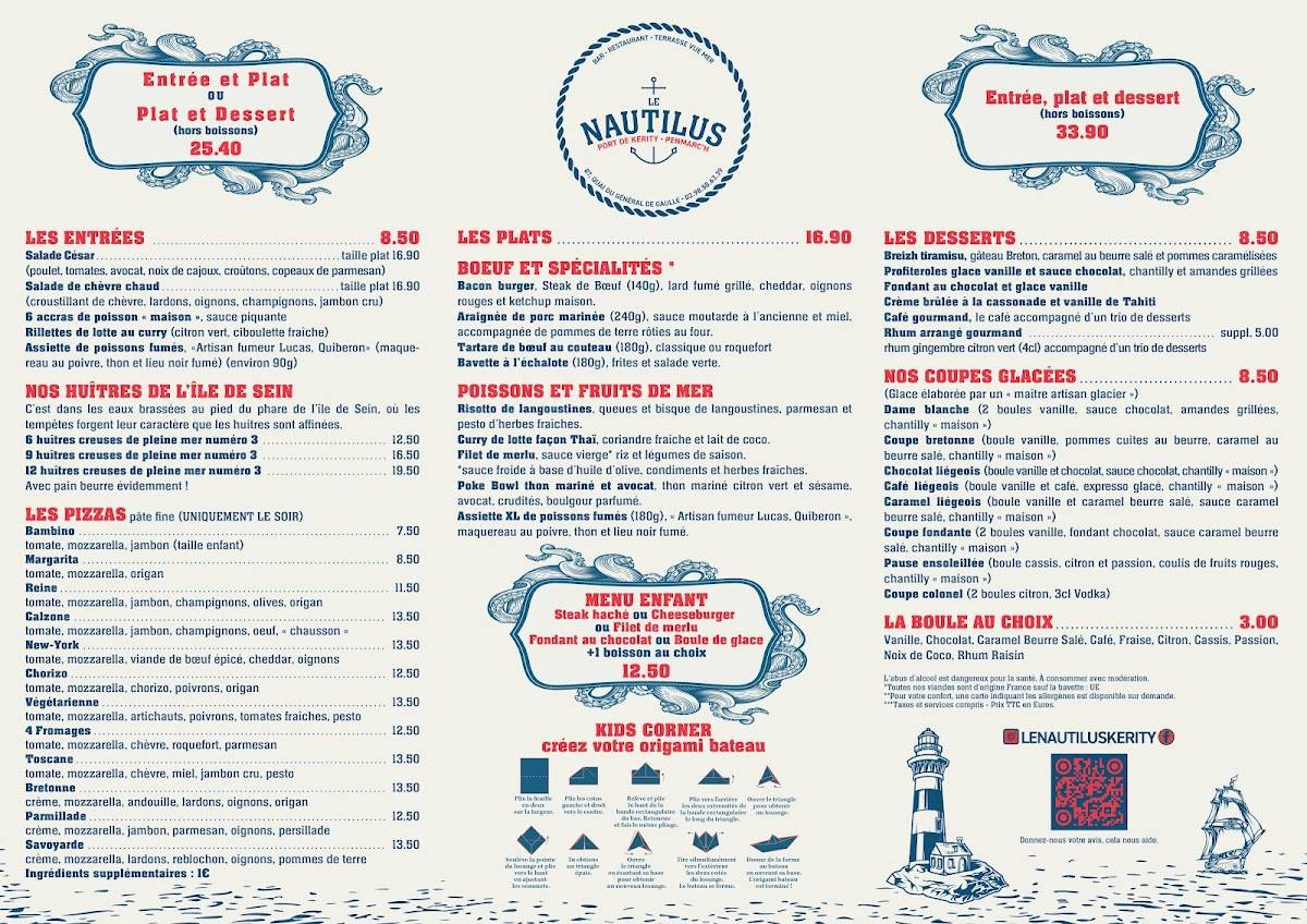 Menu au Le Nautilus pub et bar, Penmarch