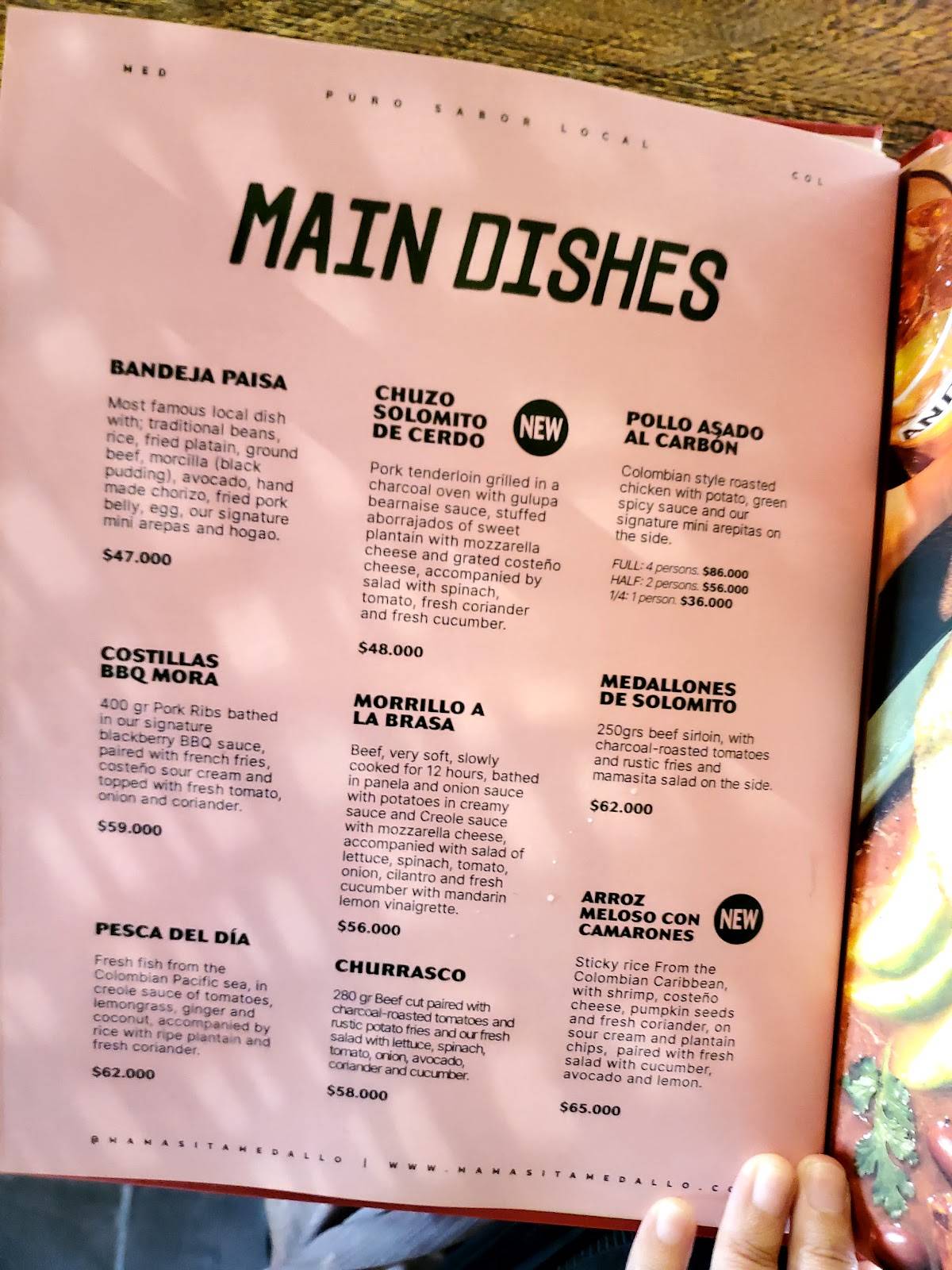 Carta del pub y bar Mamasita Medallo, Medellín