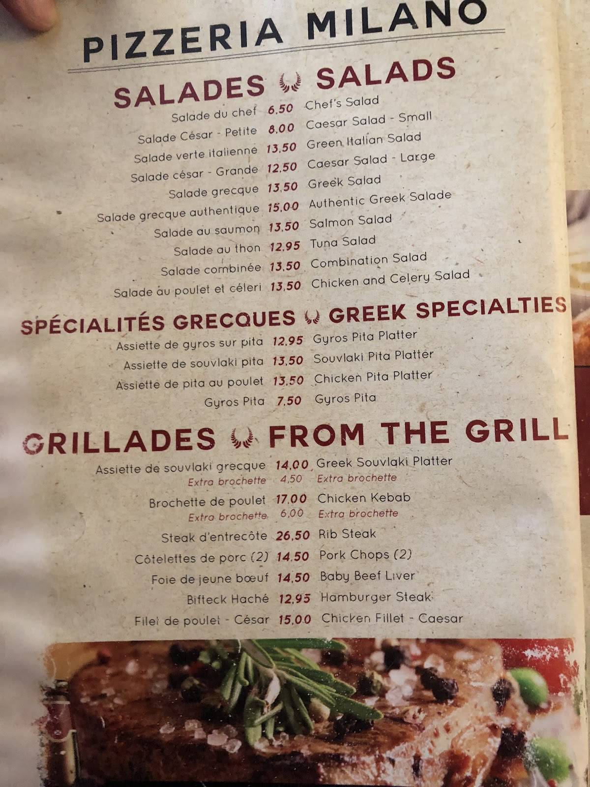 Menu at Milano Restaurant, Gracefield