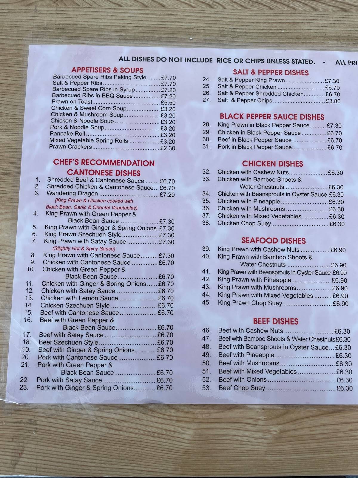 Menu at New China fast food, Matlock