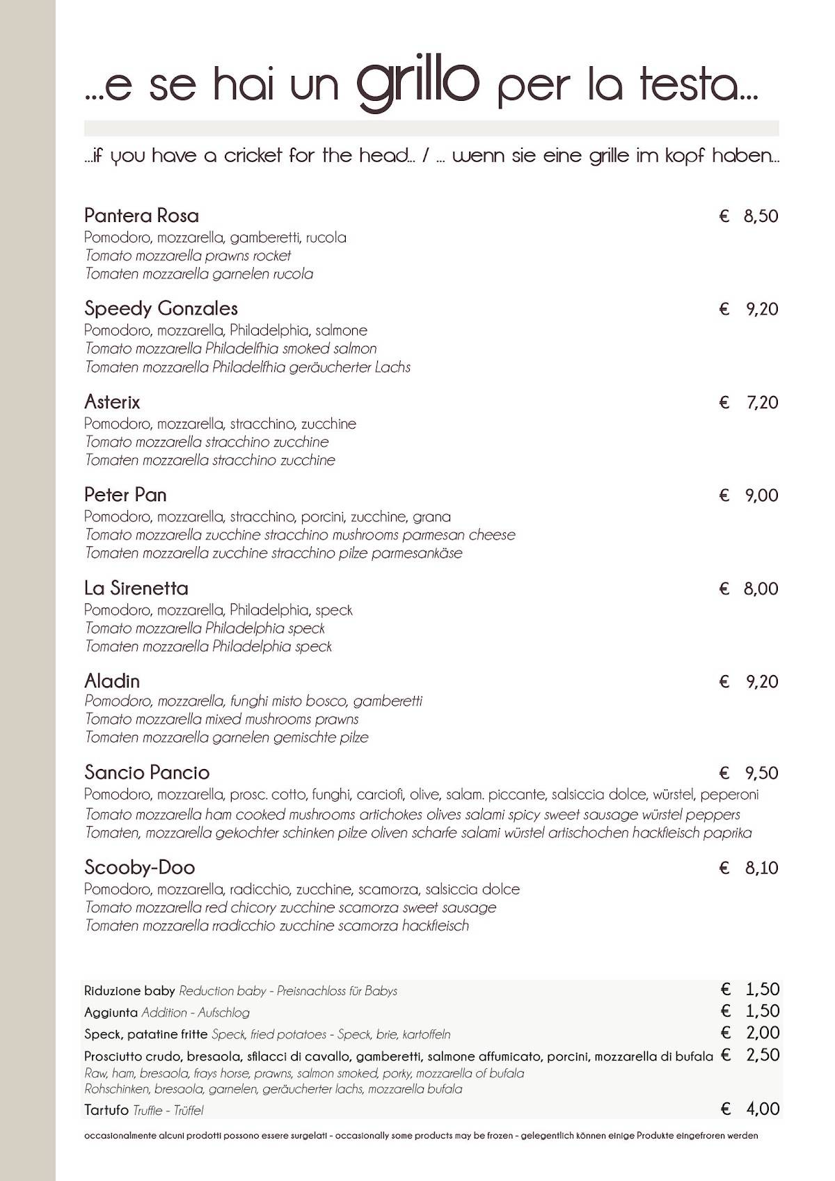 Menu da Pizzeria Ristorante Il Grillo, Castelnuovo del Garda
