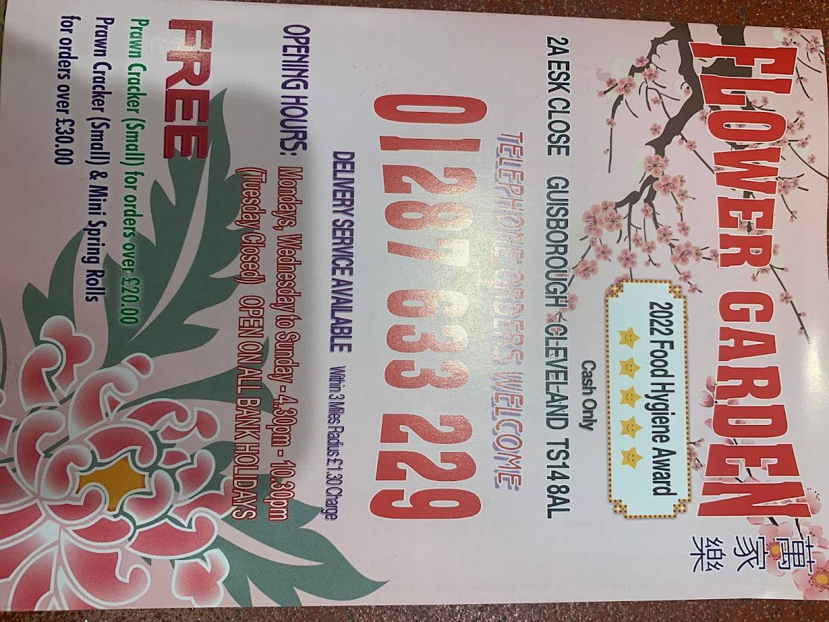 Menu at Flower Garden restaurant, Guisborough