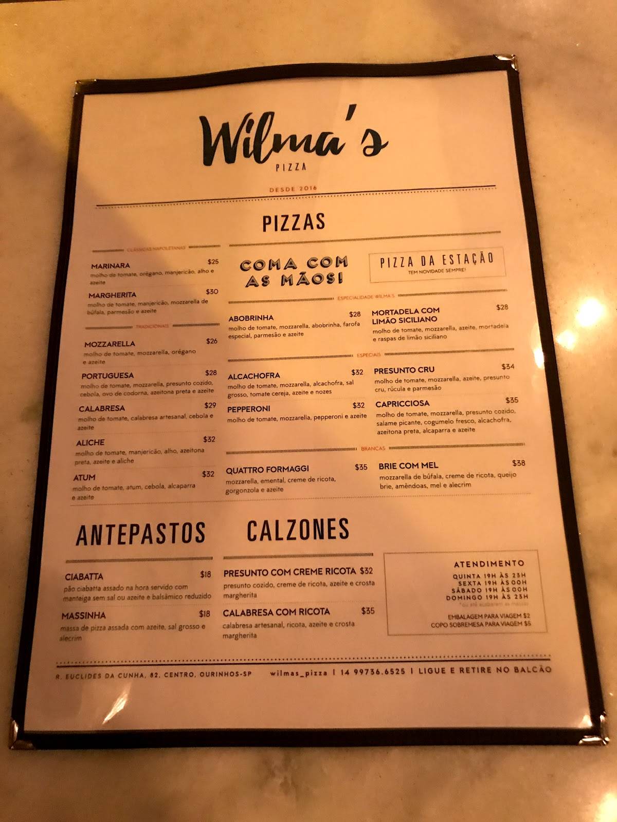 Menu em Wilma's Pizza restaurante, Ourinhos