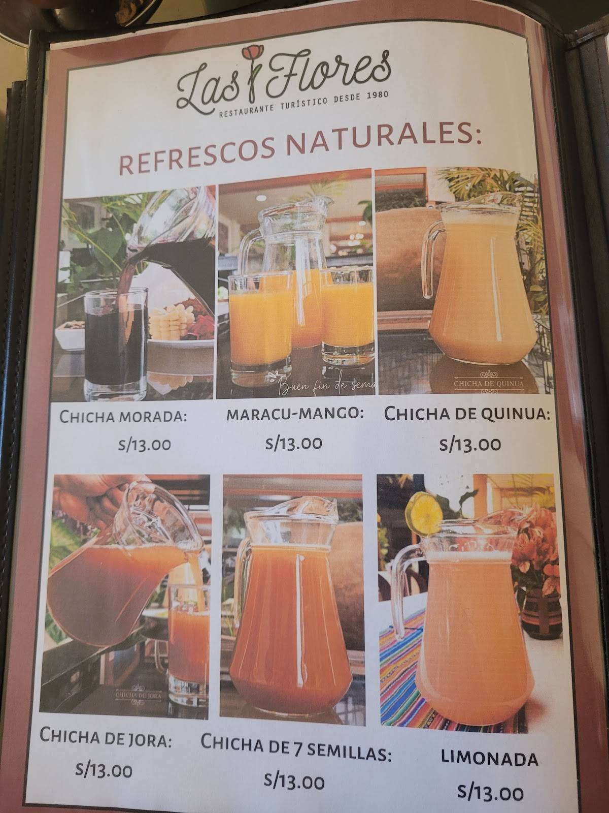 Carta de Restaurante Las Flores, Ayacucho, Jirón José Olaya 106