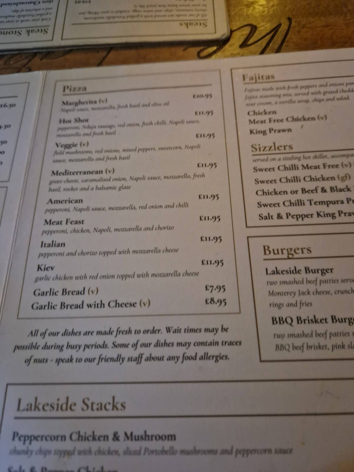 Menu at The Lakeside Inn pub & bar, Gateshead