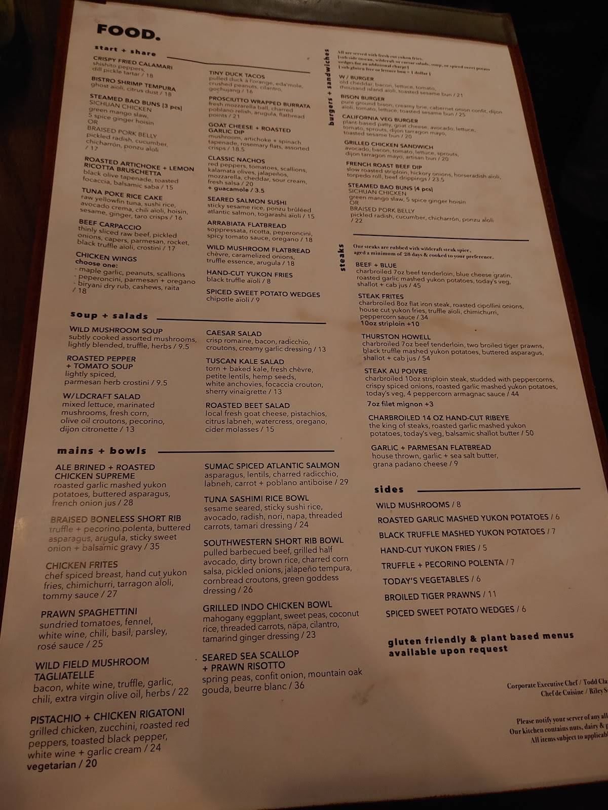 Menu at Wildcraft Grill + Long Bar, Waterloo