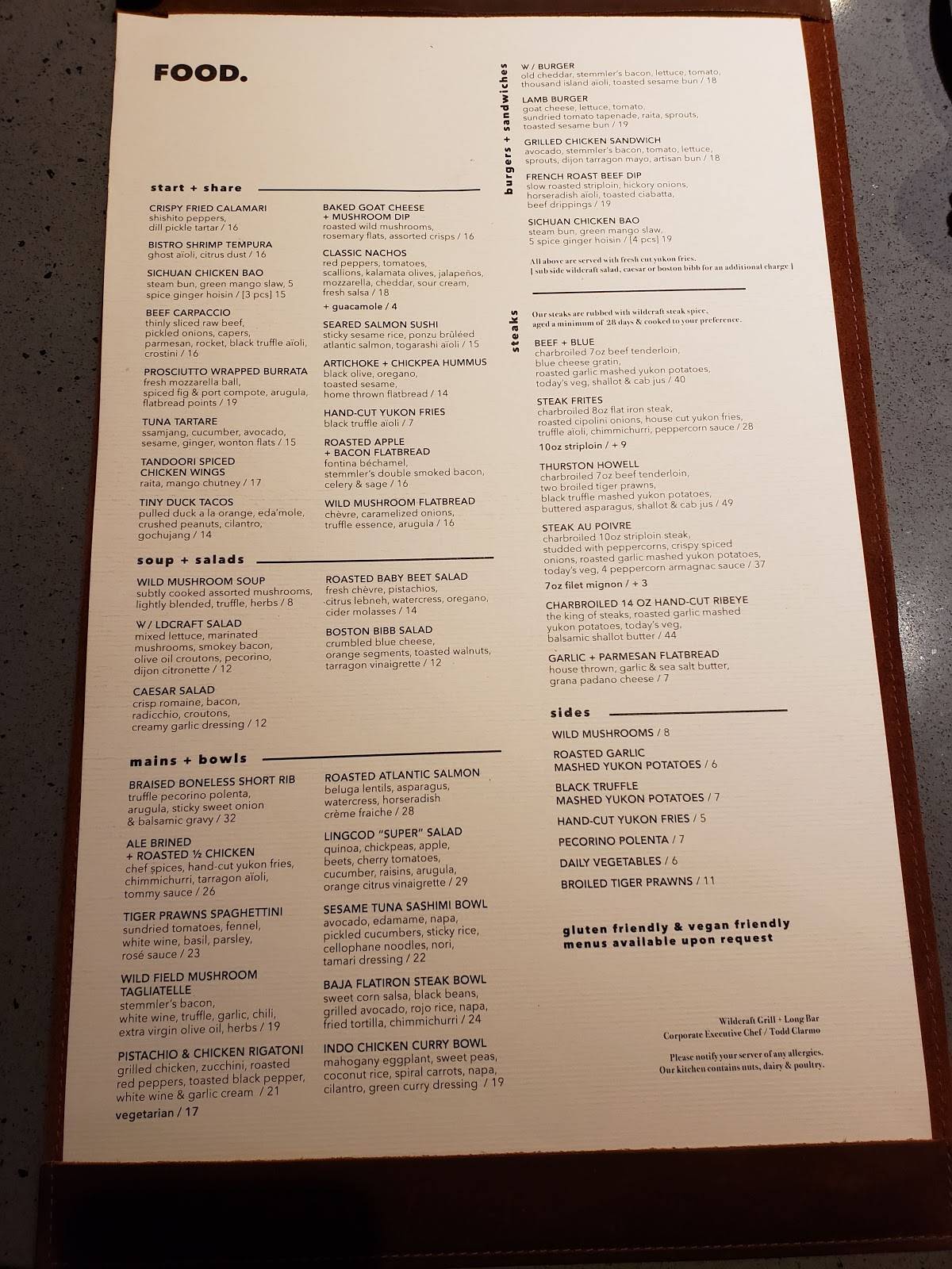 Menu at Wildcraft Grill + Long Bar, Waterloo