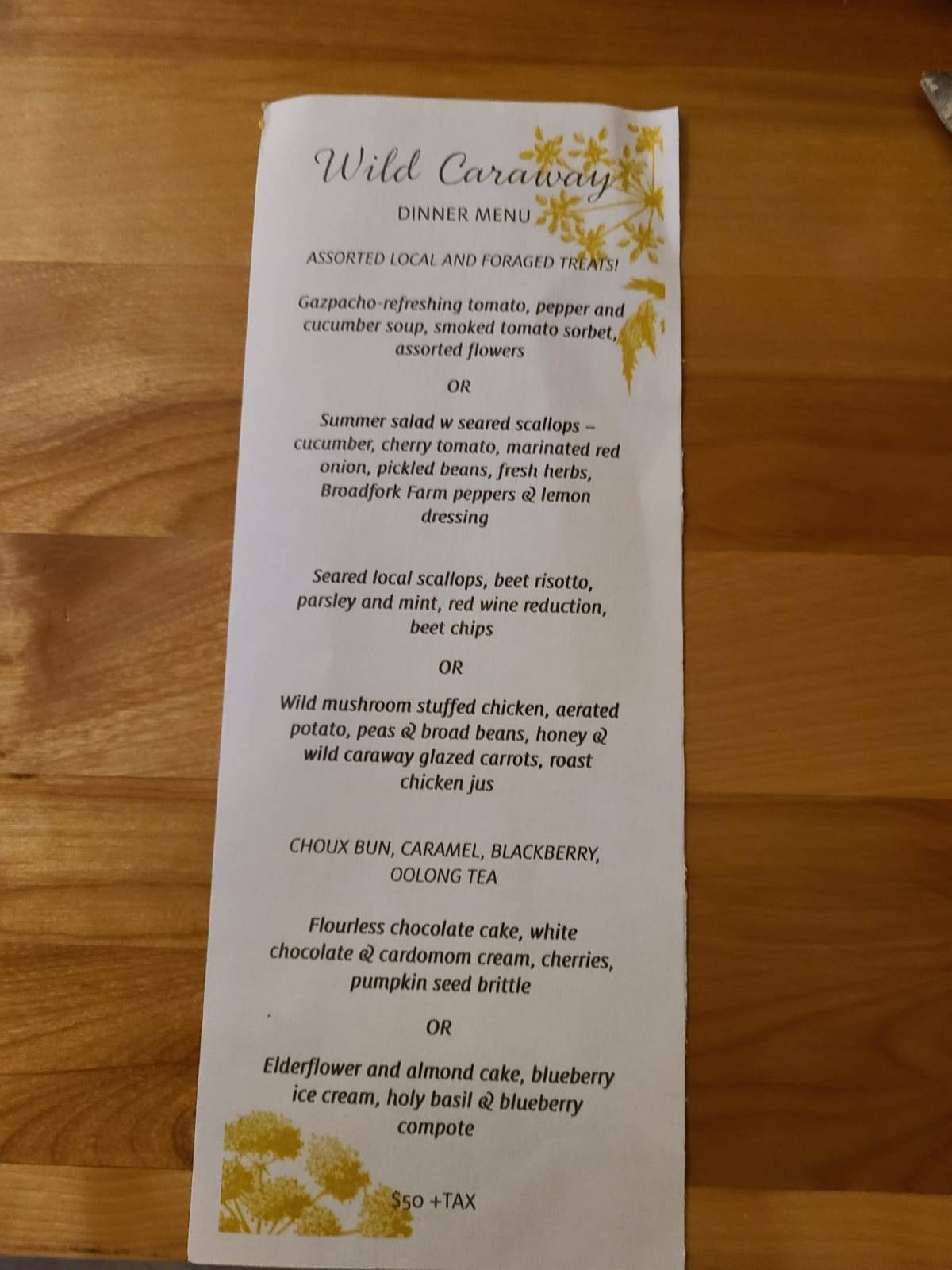 Menu at Wild Caraway cafe, Advocate Harbour