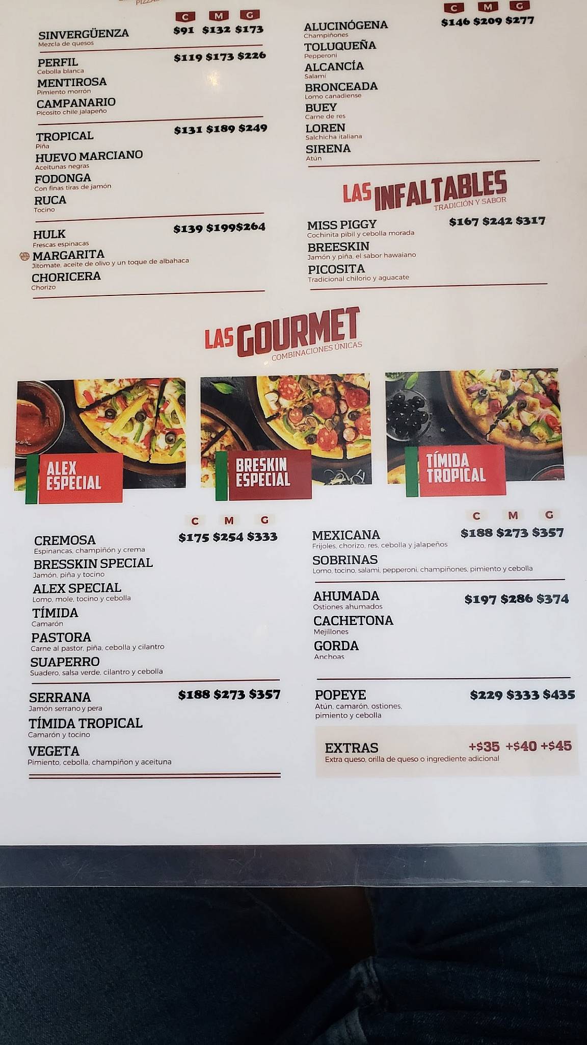 Carta del restaurante Alex Pizza, Ciudad del México, Av. San Jerónimo 630