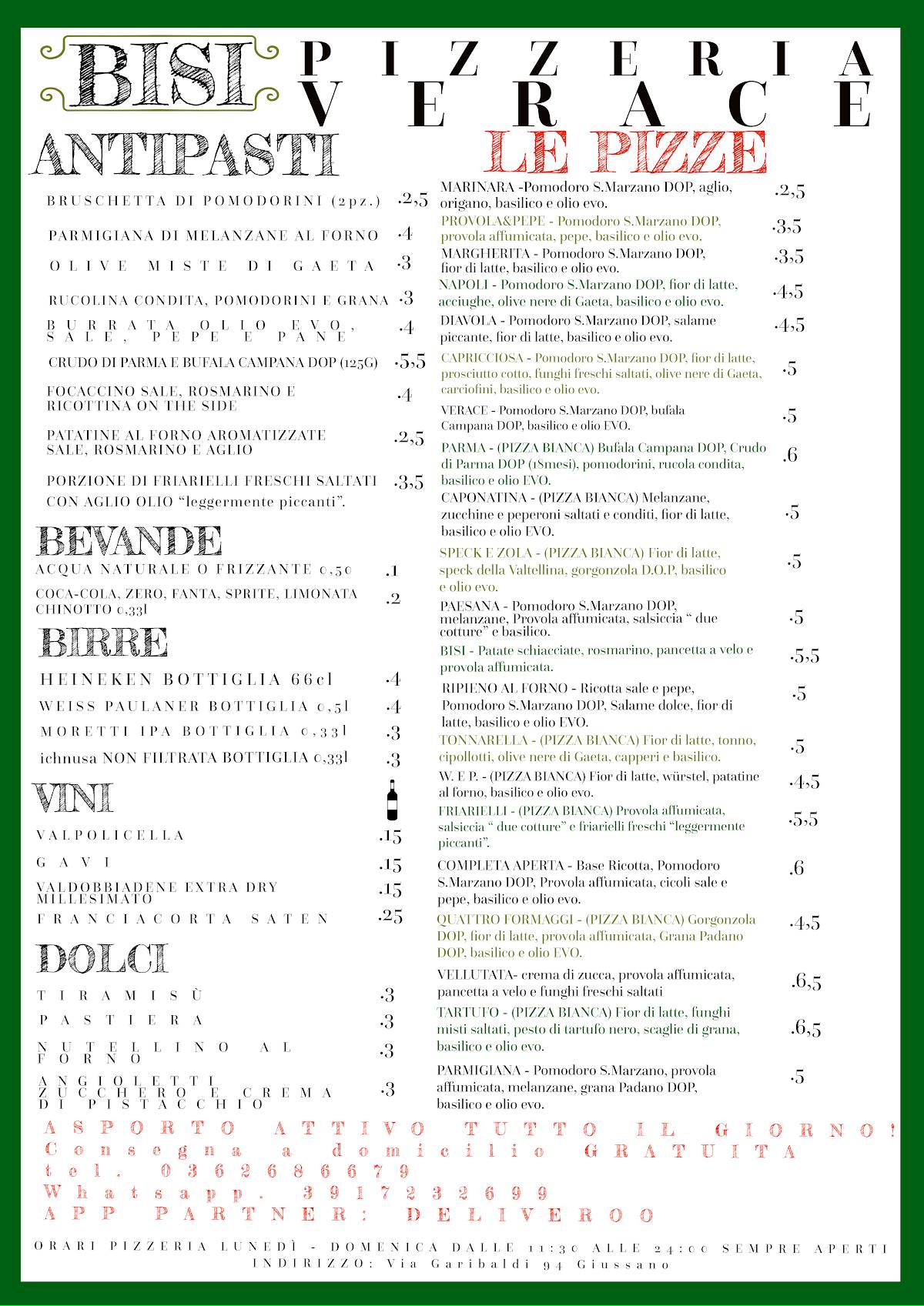 Menu da Bisi Pizzeria Verace, Giussano