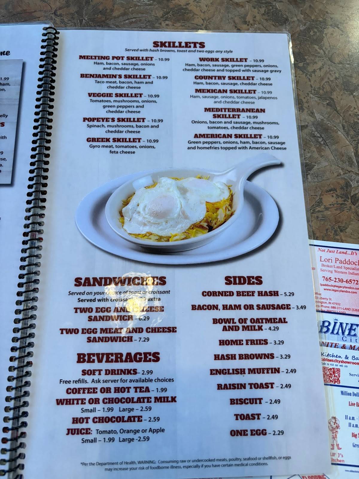 Menu at Benjamin's Restaurant, Covington