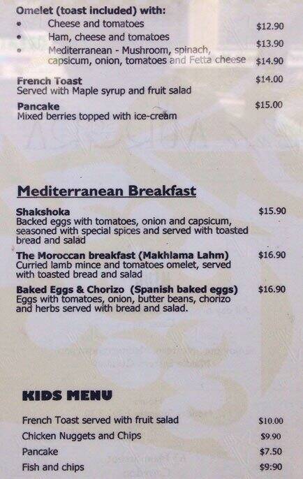 Menu at Cafe Aurora - Croydon, Croydon