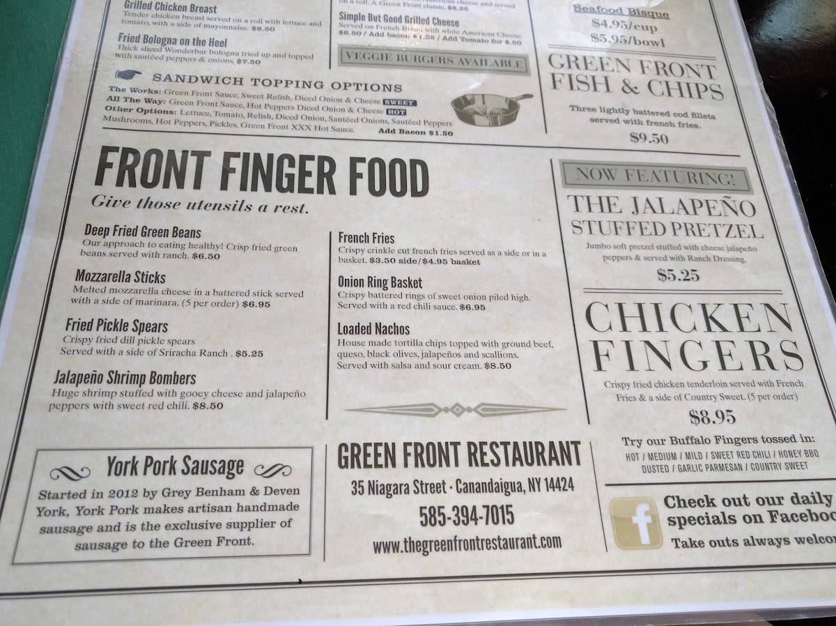 Menu at Green Front restaurant, Canandaigua