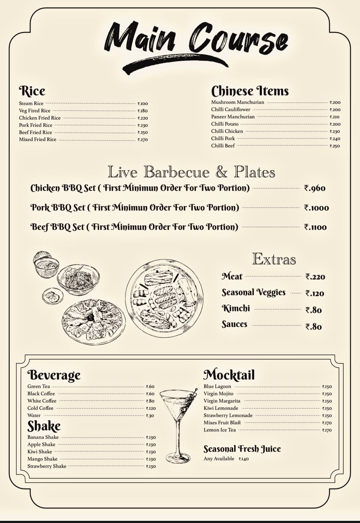 Menu at Char-koal Restaurant Manipur, Imphal