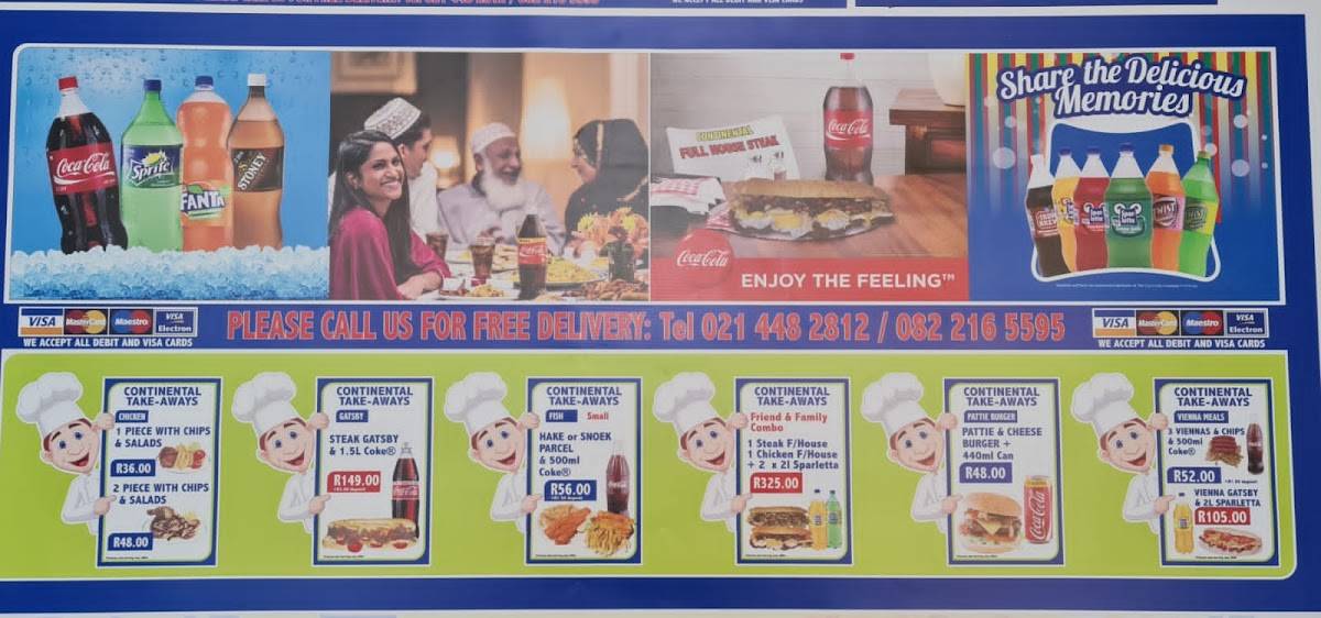 Menu at Continental Take-Away restaurant, Cape Town