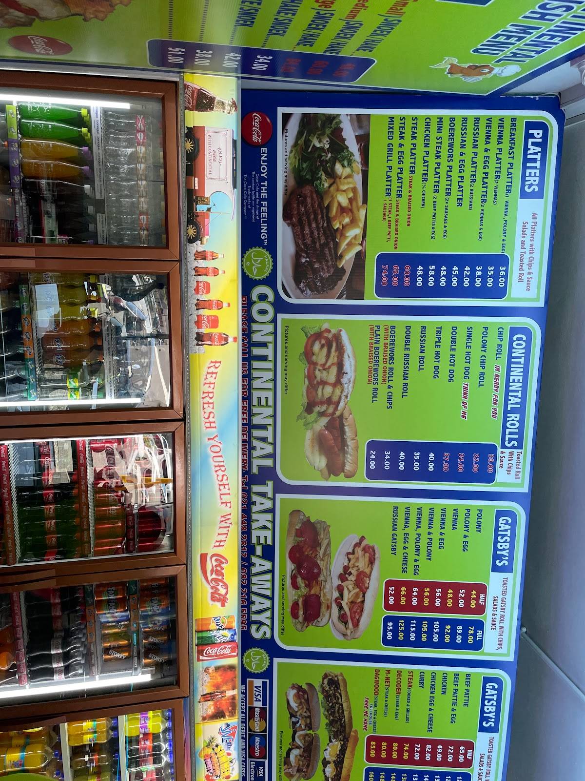 Menu at Continental Take-Away restaurant, Cape Town