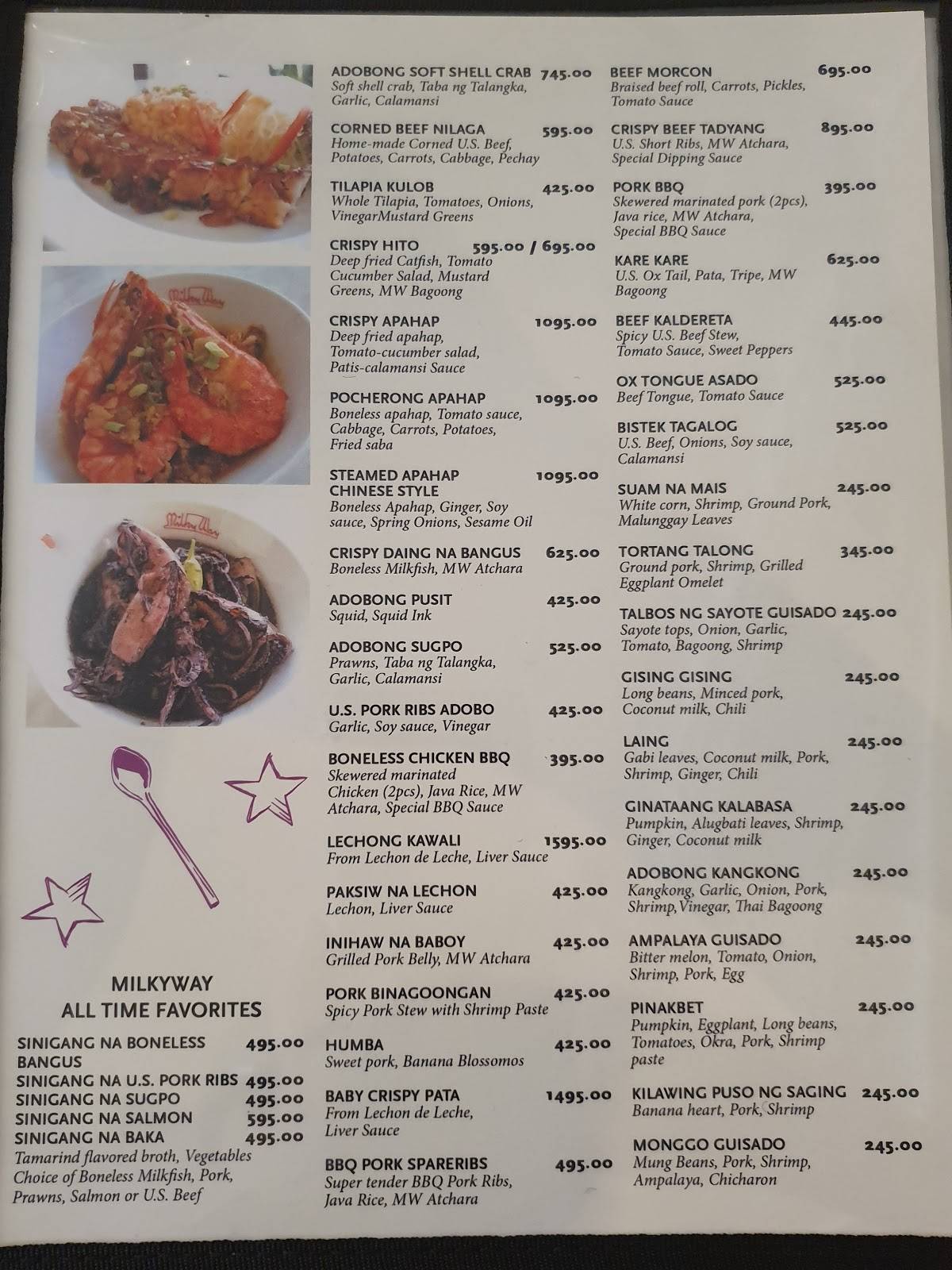 Menu at Milky Way Cafe, Makati, Milkyway