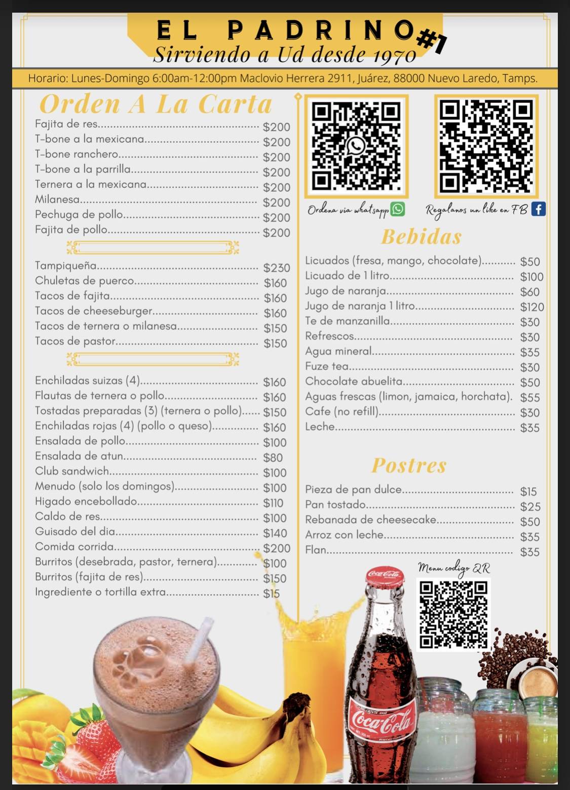 Carta del restaurante El Padrino No.1, Nuevo Laredo