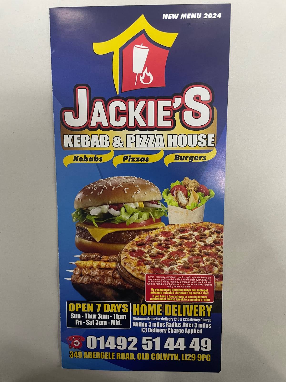 Menu at Jackie's Kebab House fast food, Old Colwyn