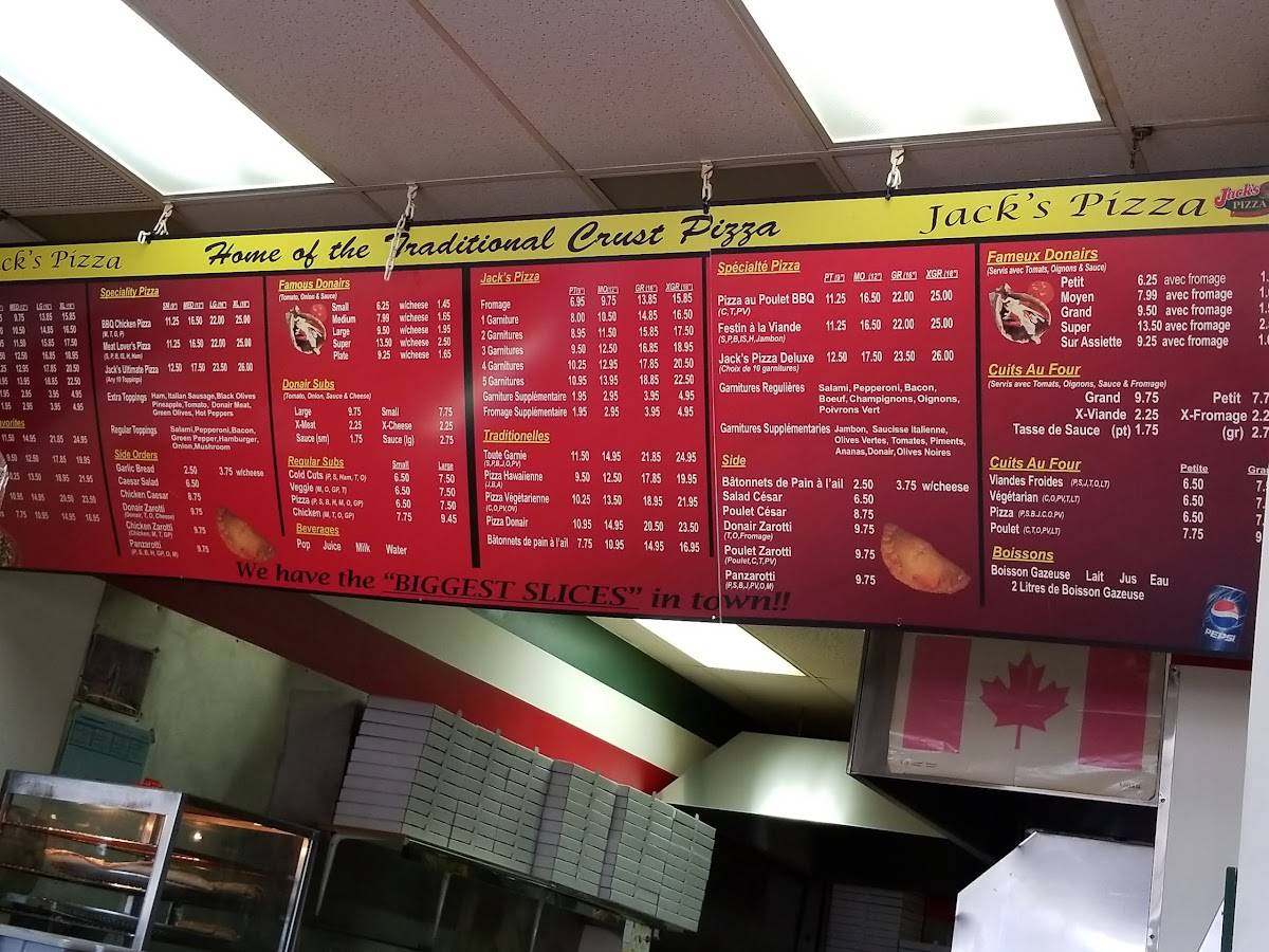 Menu at Jack's Pizza pizzeria, Shediac