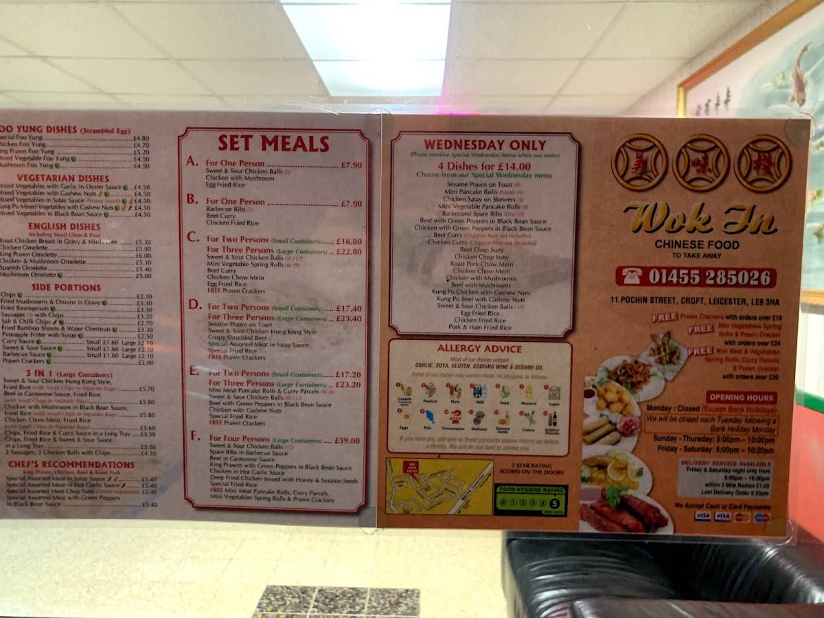 Menu at Wok In croft chinese take away, Leicester