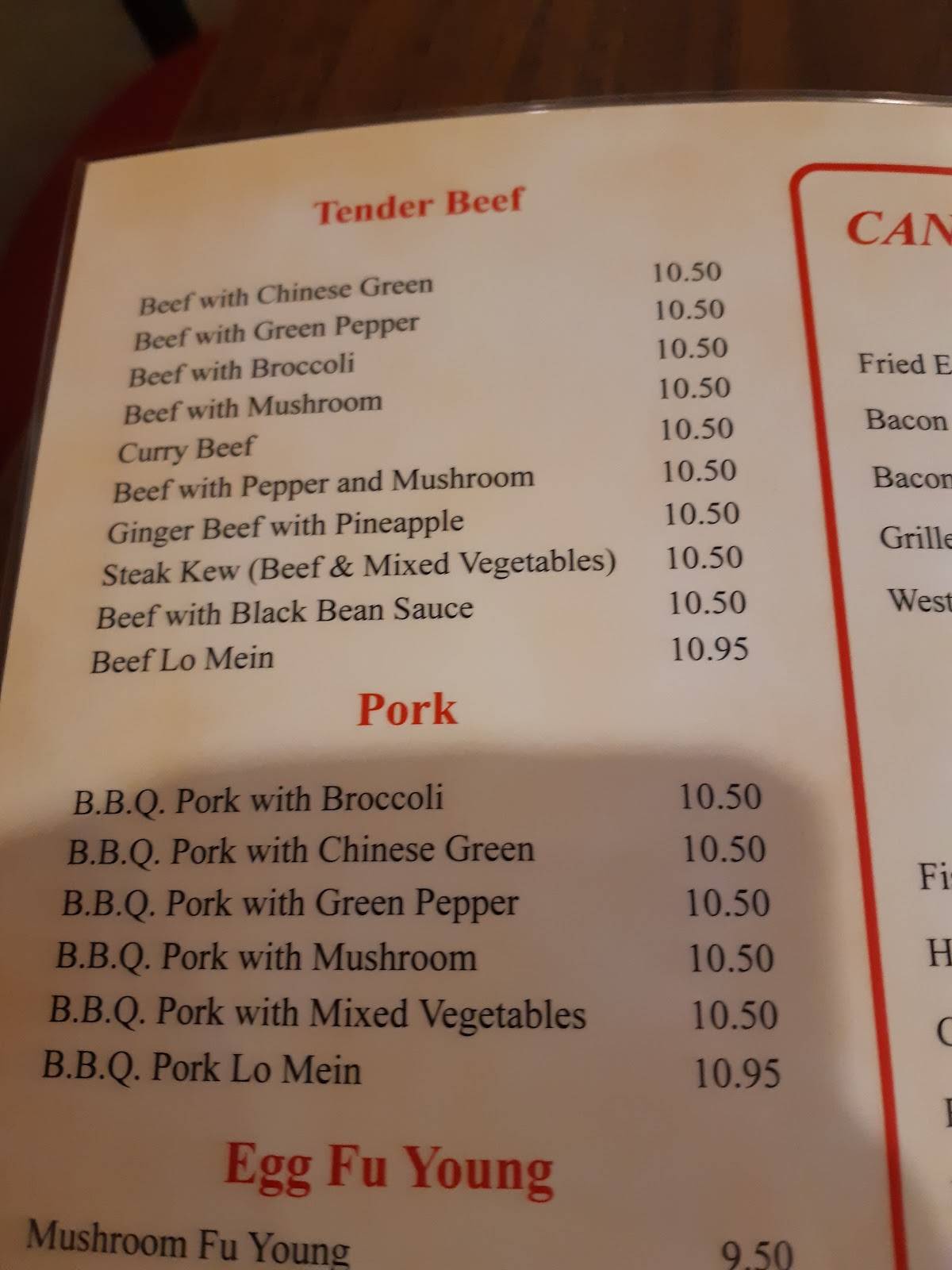 Menu at Lung Fong Restaurant, Welland