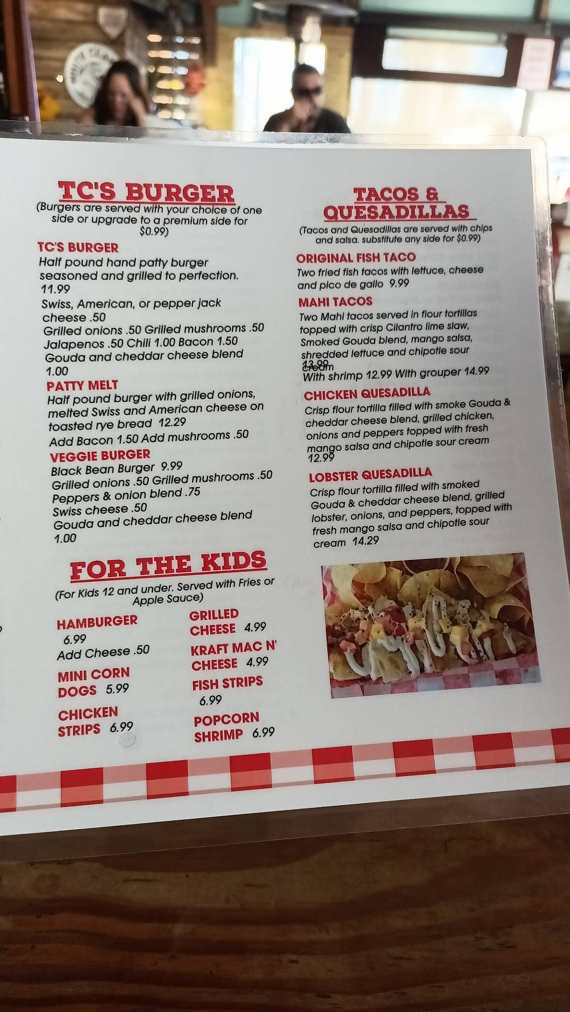 Menu at TC's Front Porch pub & bar, Navarre