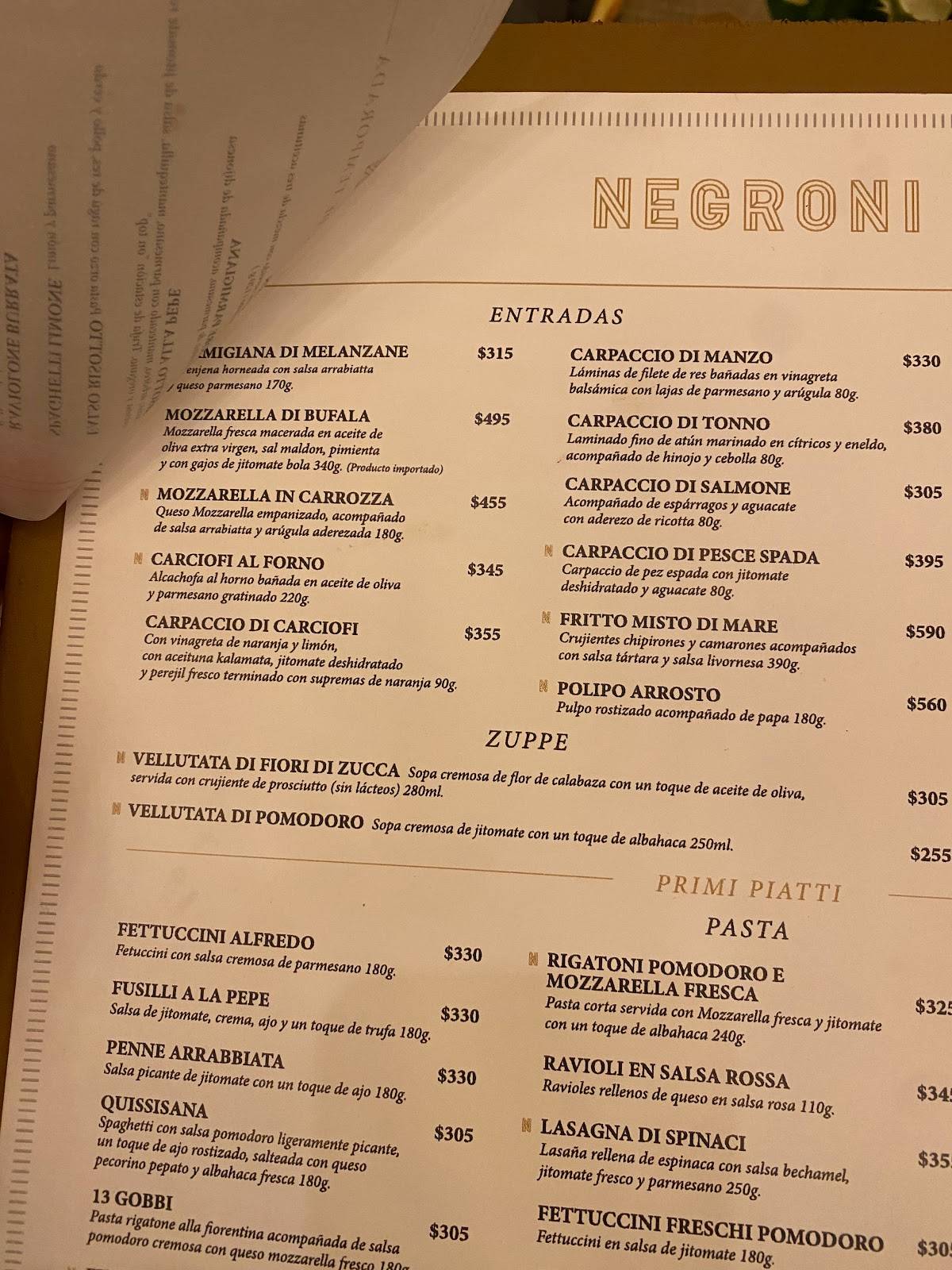 Carta del restaurante Negroni Midtown, Guadalajara, Av Adolfo López ...