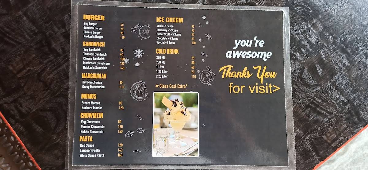 Menu at Nukkad cafe, Suratgarh