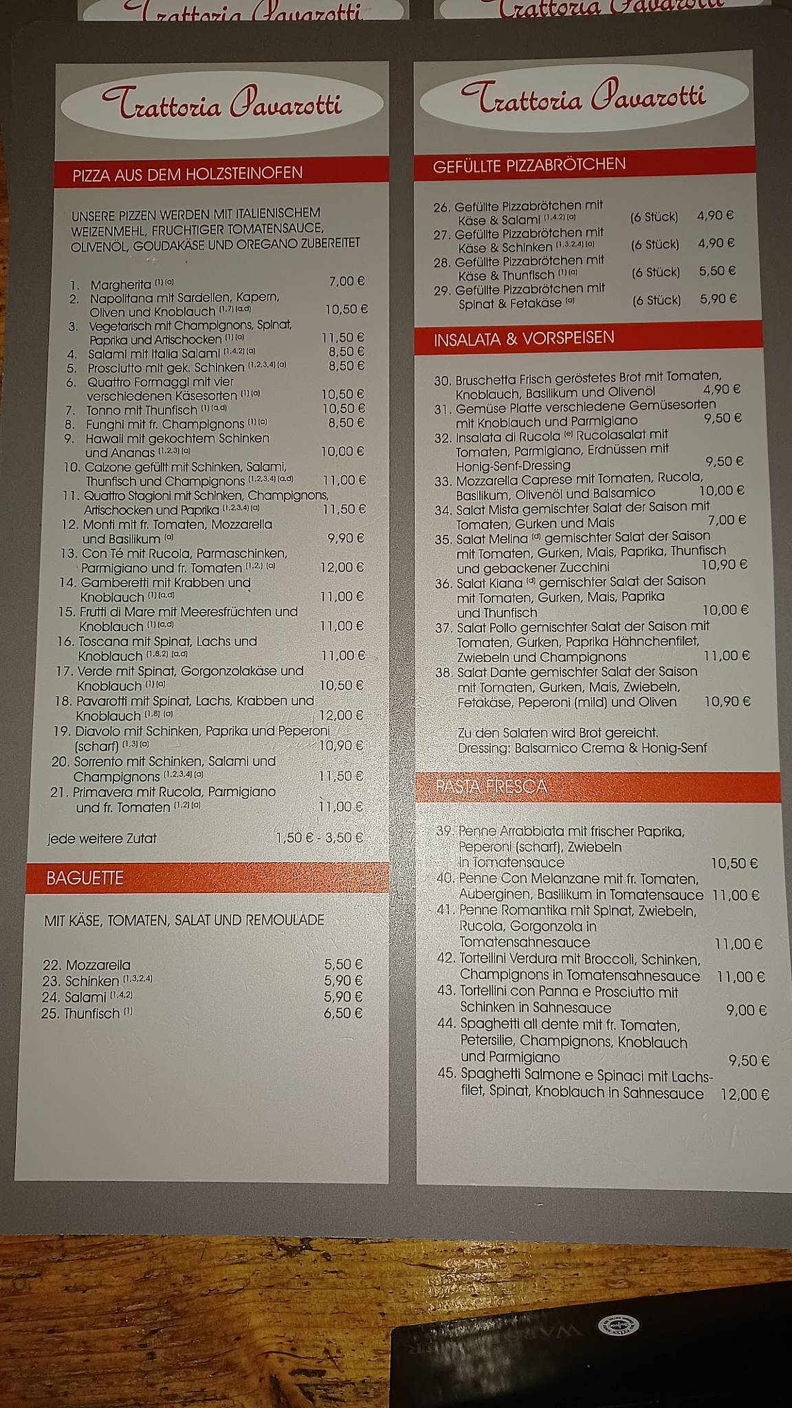 Speisekarte von Trattoria Pavarotti pizza, Witten
