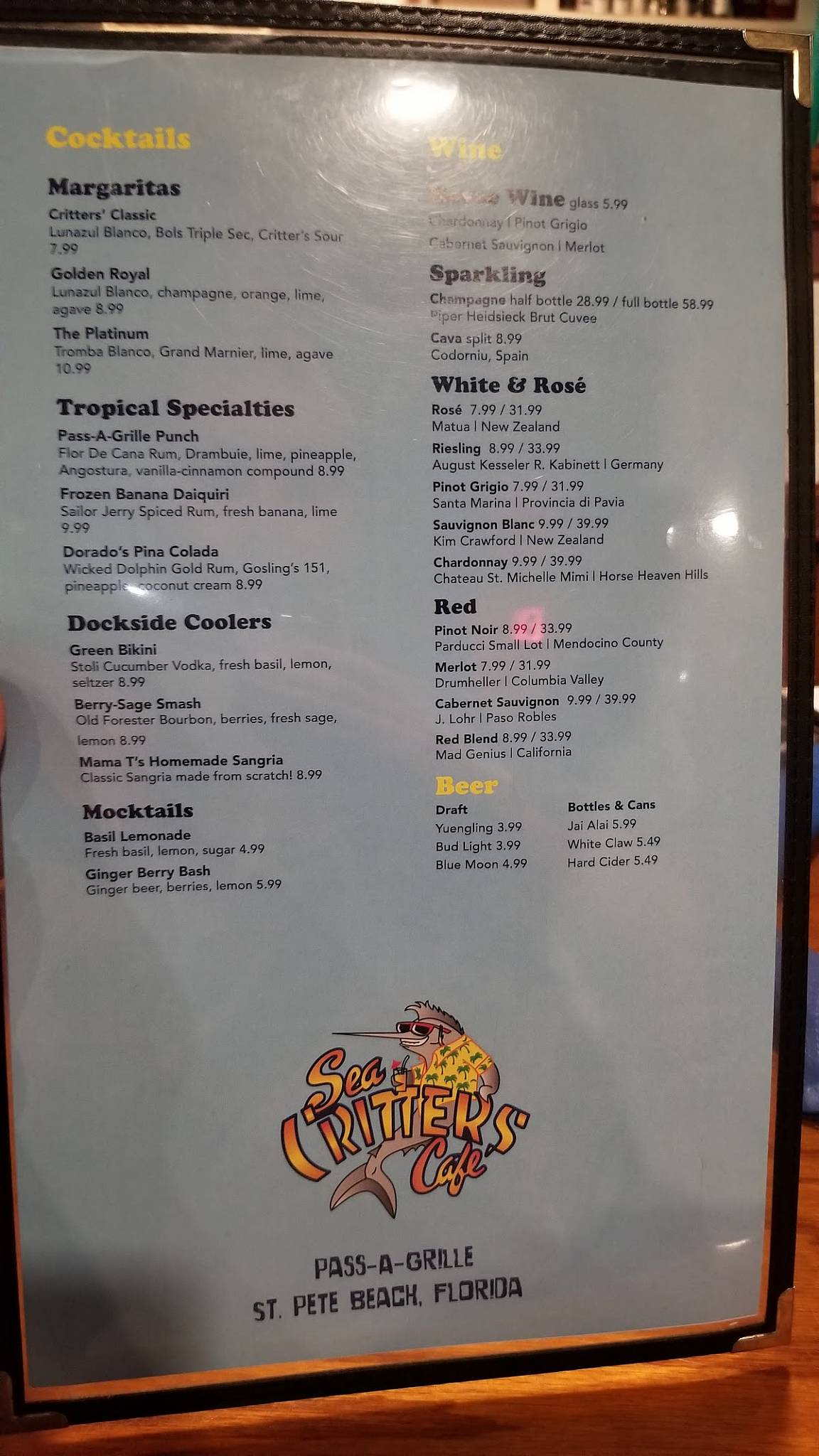 Menu at Red, White and Booze pub & bar, Saint Pete Beach