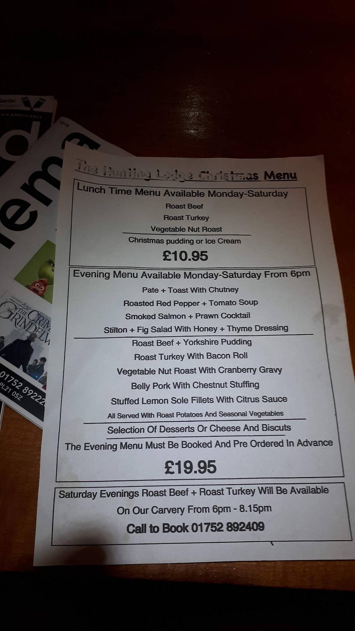 Menu at The Hunting Lodge pub & bar, Ivybridge