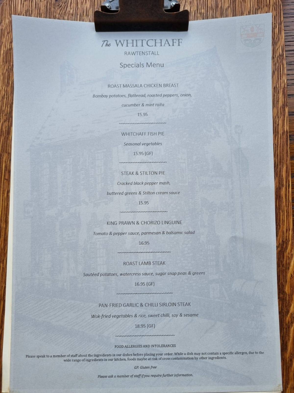 Menu at The Whitchaff Inn pub & bar, Rawtenstall