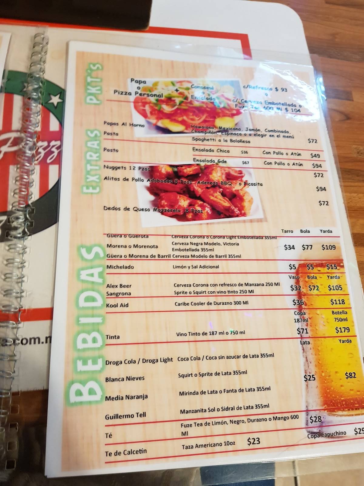 Carta del restaurante Alex Pizza, Ciudad del México, Av. San Jerónimo 630