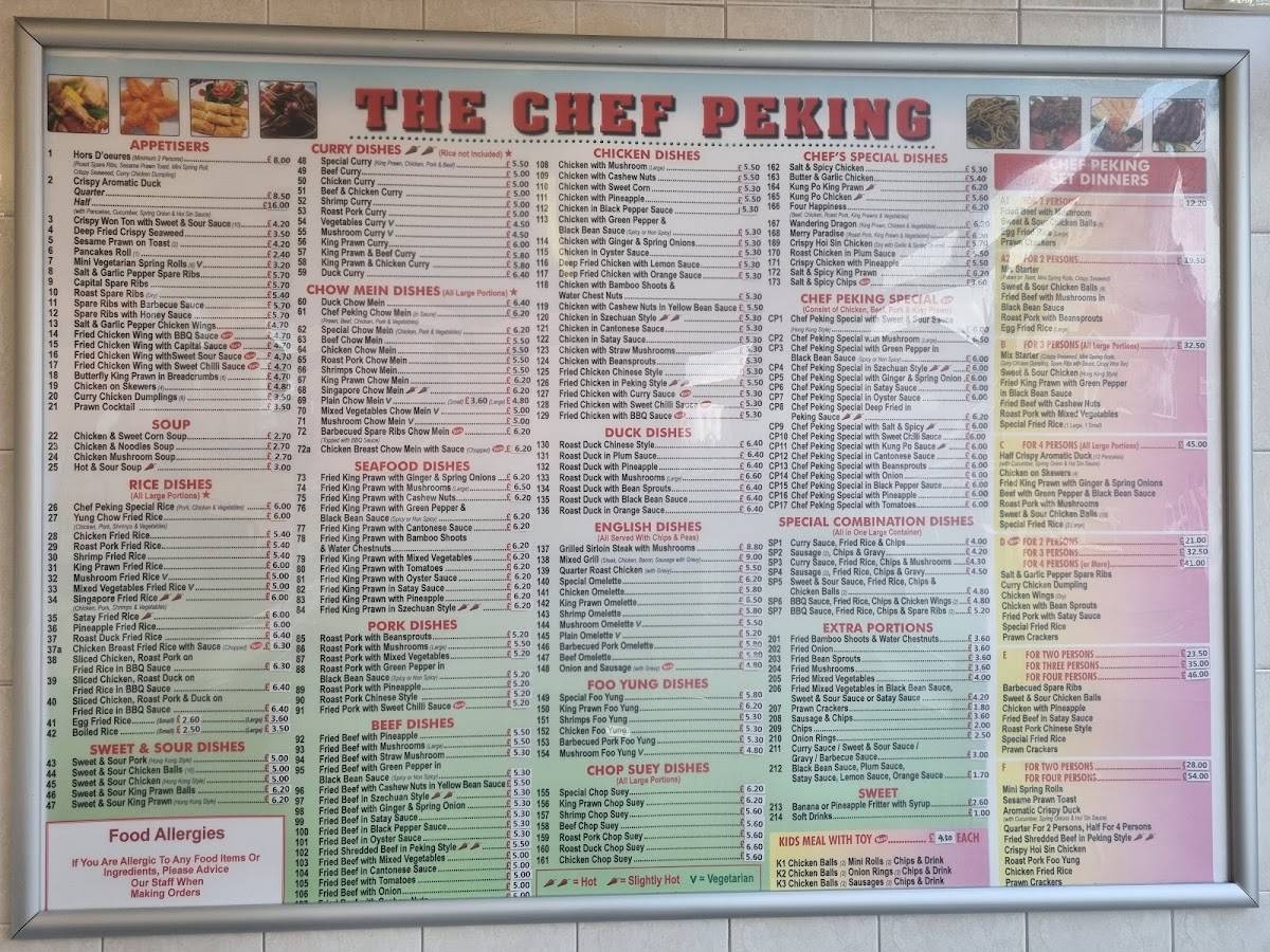 Menu at Chef Peking restaurant, Mansfield