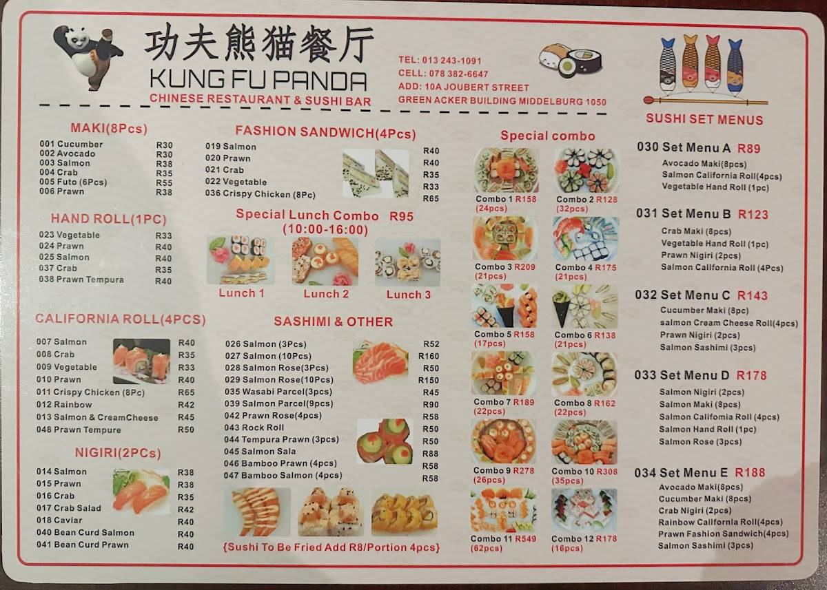 Menu at Kung-Fu Panda Restaurant, Middelburg