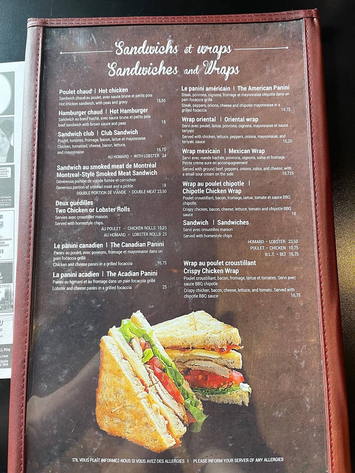 Menu at L'Entracte Resto Pub, Tracadie-Sheila