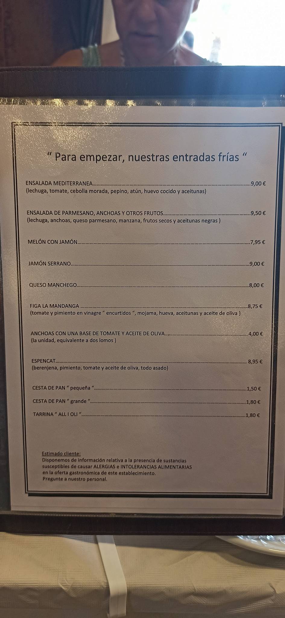 Carta de Restaurante Madrid, Villajoyosa